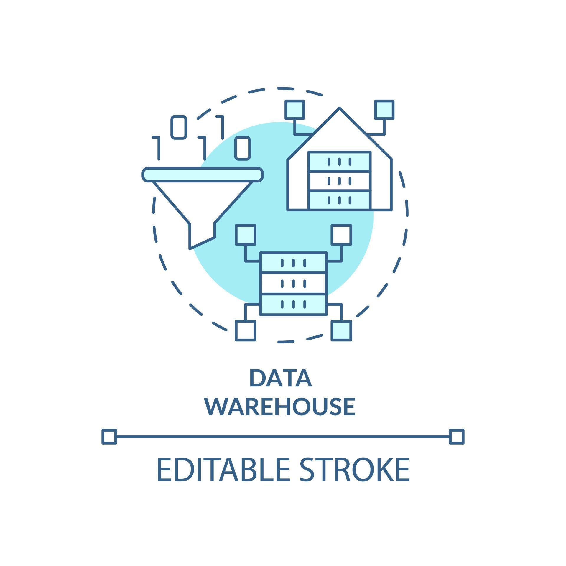 Data warehouse turquoise concept icon. Information repository abstract idea thin line ...