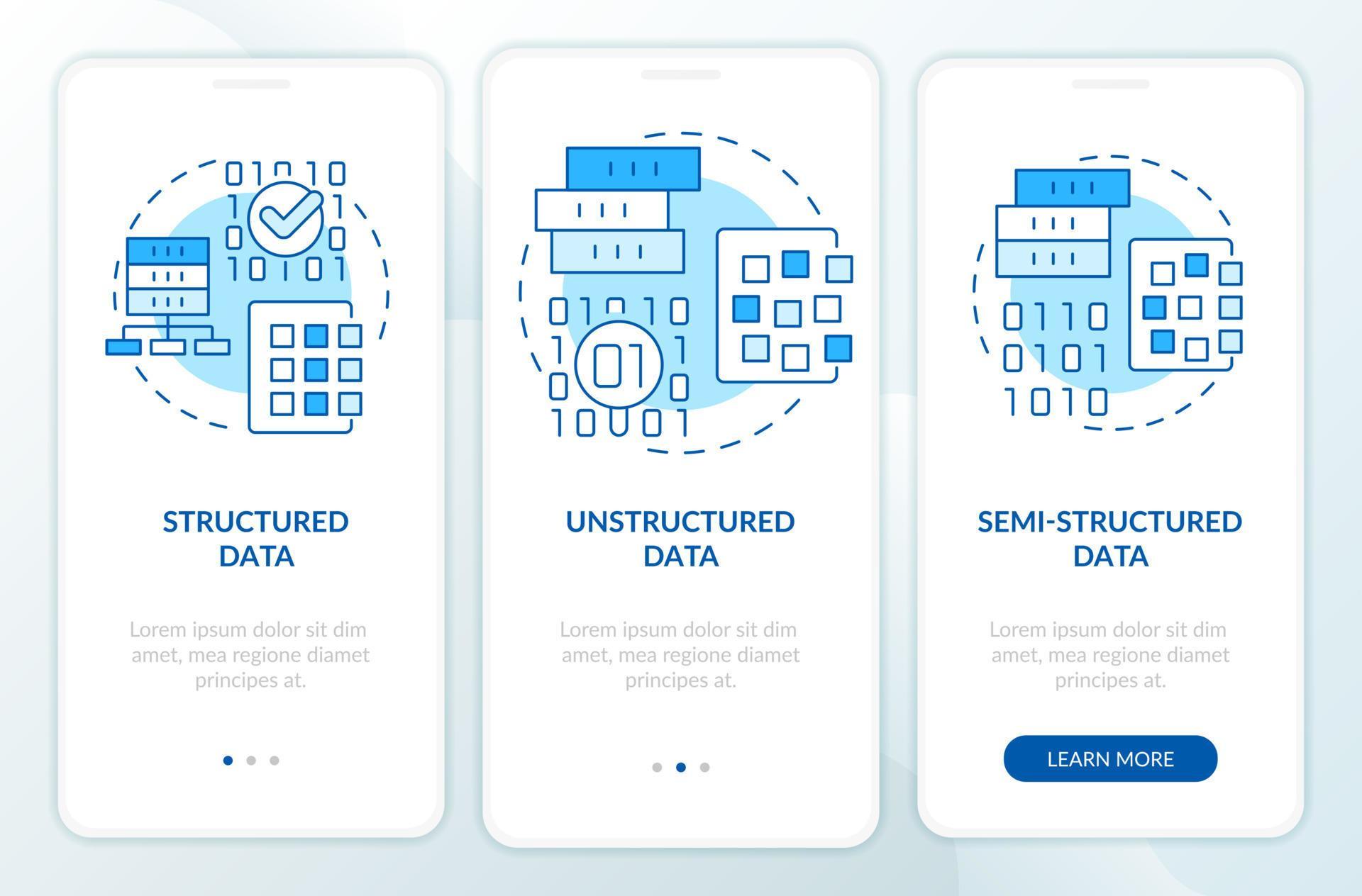 Types Of Big Data Blue Onboarding Mobile App Screen Database Structure