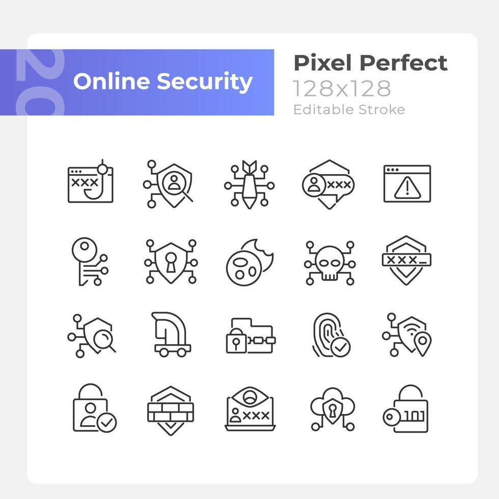 Online Security Pixel Perfect Linear Icons Set Computer Virus
