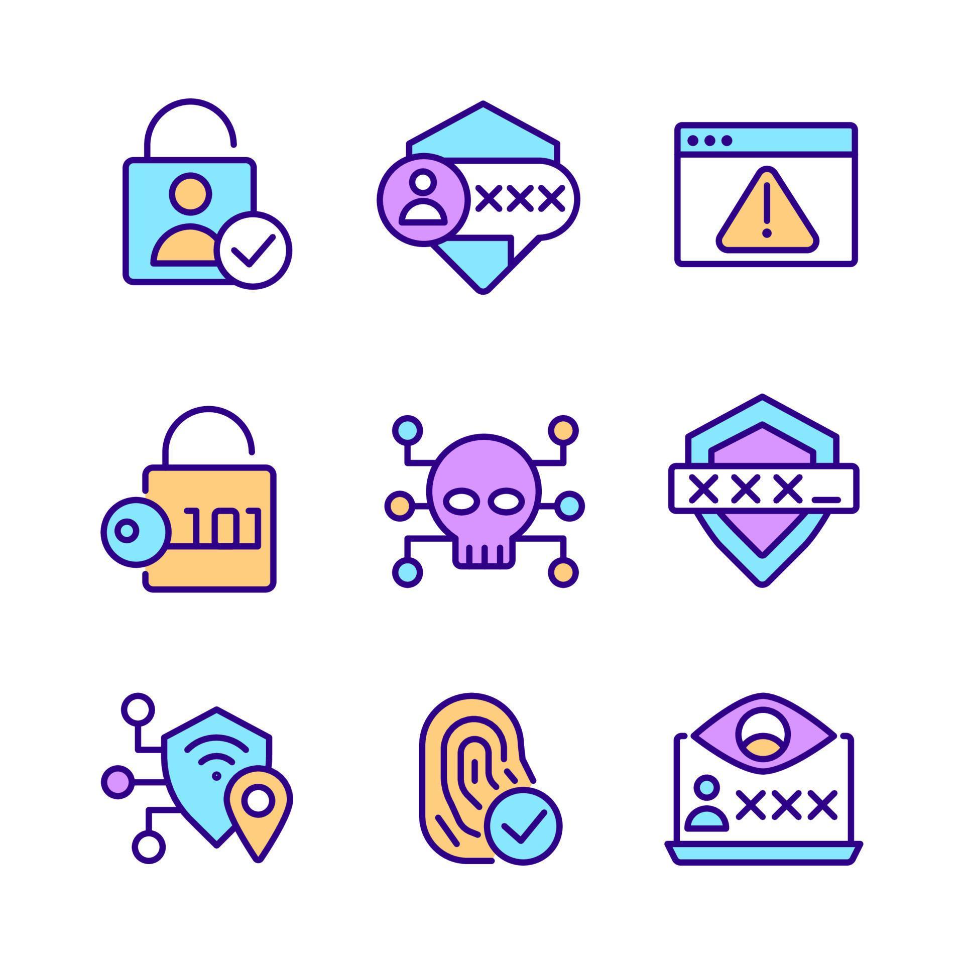 Cybersecurity Technologies Pixel Perfect Rgb Color Icons Set User Authentication Encrypted