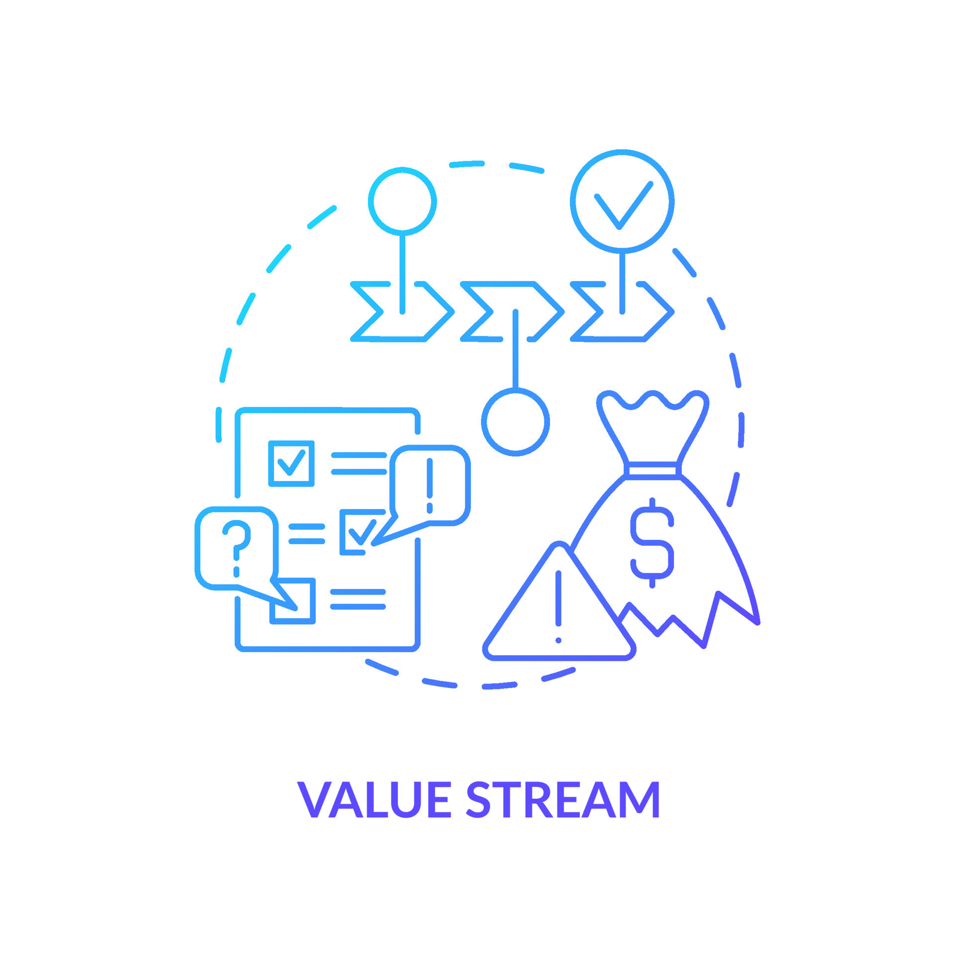 Value Stream Blue Gradient Icon Steps And Processes Machine Industry