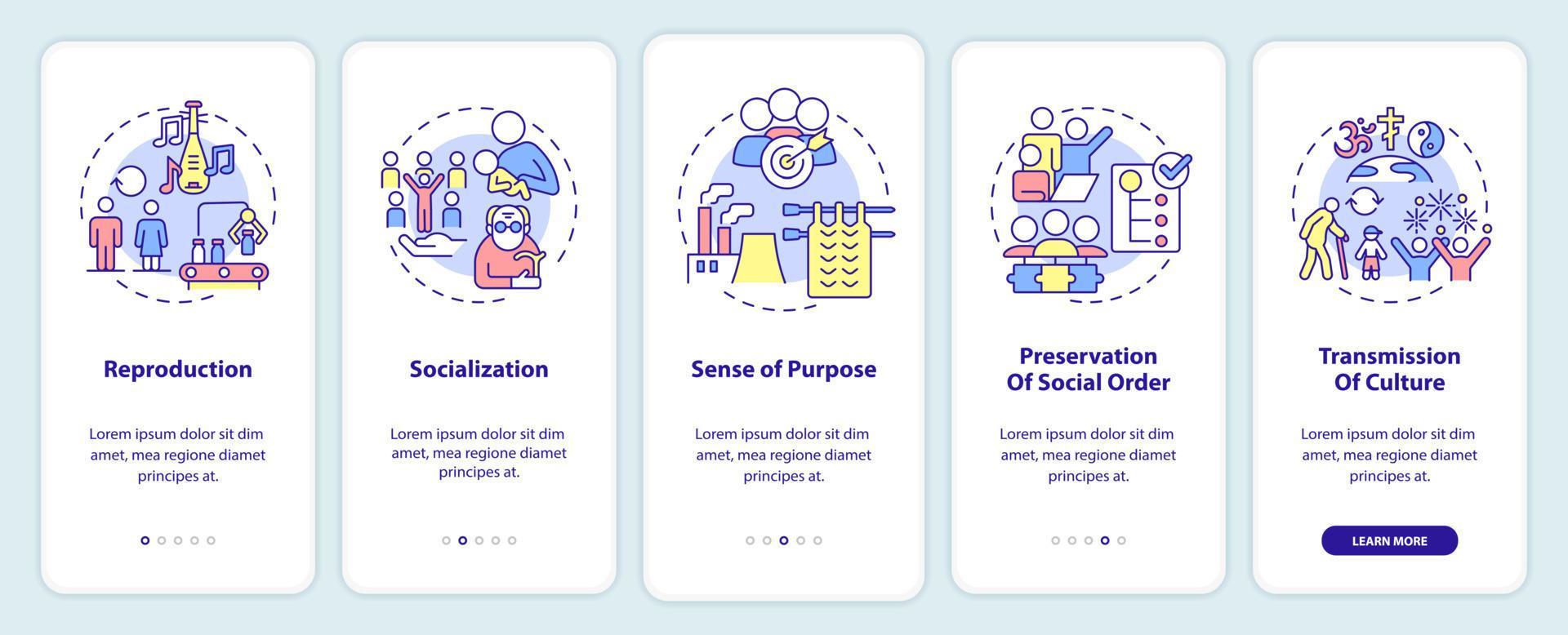 Social Institutions Functions Onboarding Mobile App Screen Walkthrough