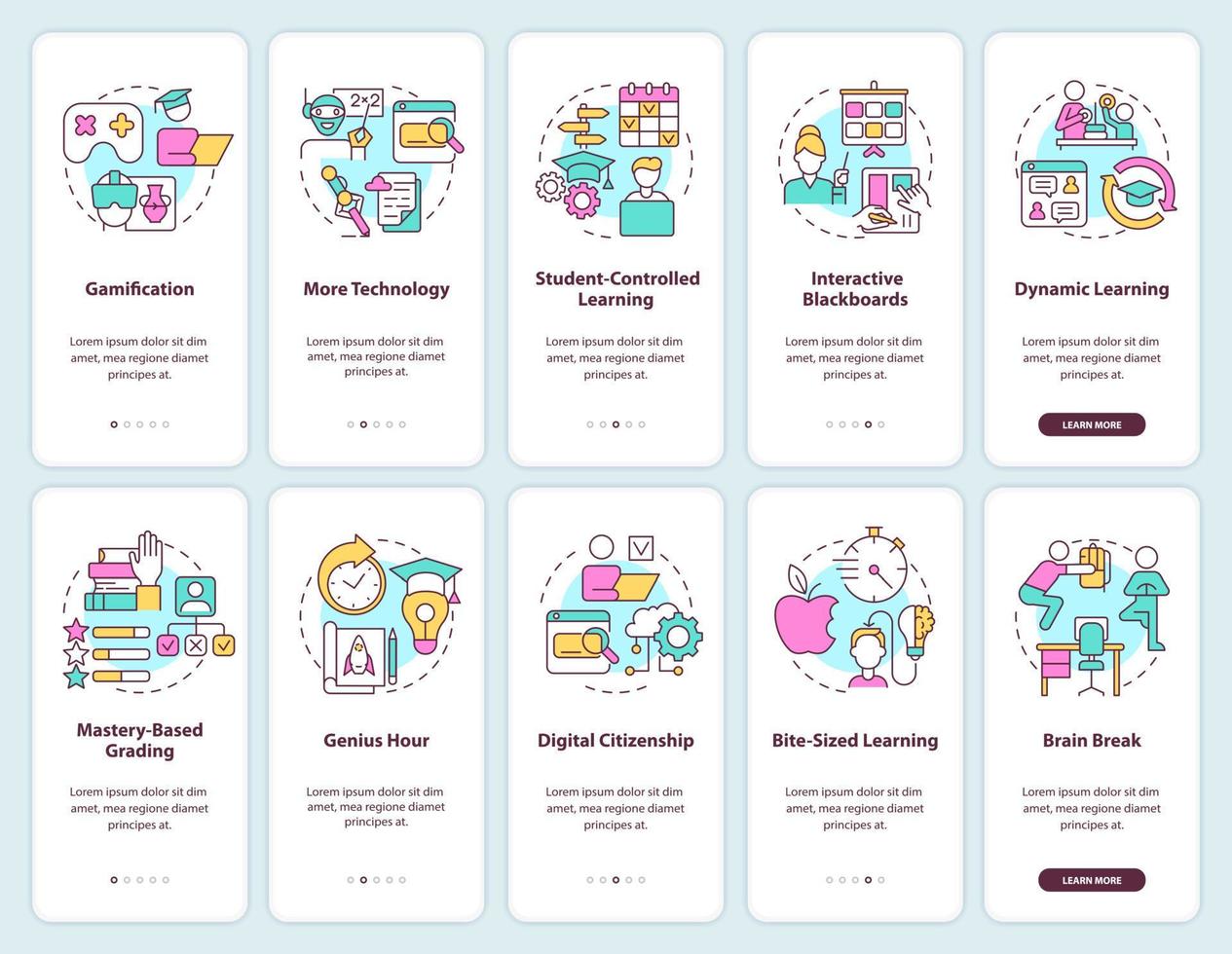 Education Trends Onboarding Mobile App Screen Set System Development Walkthrough 5 Steps