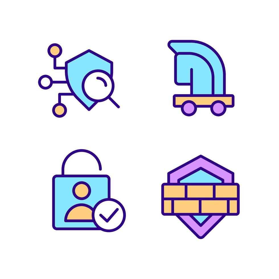 Online Security Measures Pixel Perfect Rgb Color Icons Set Security Scanning Firewall Trojan
