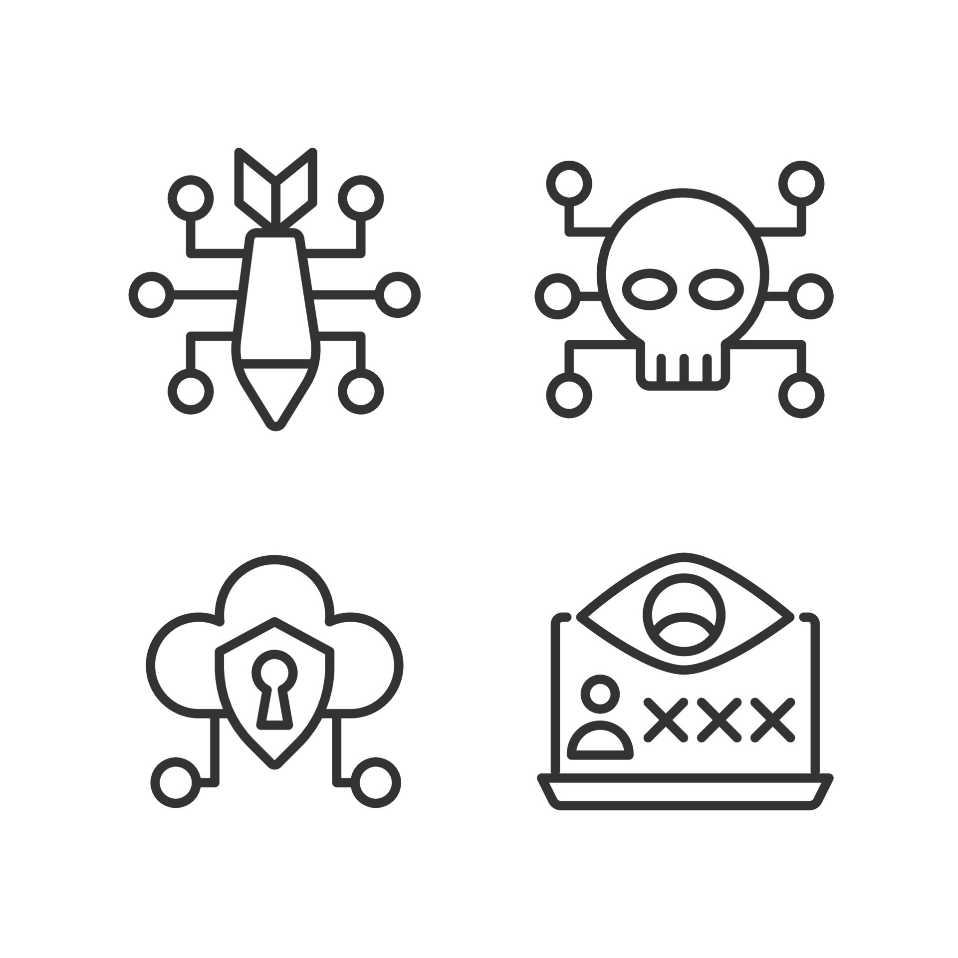 Malicious Online Activity Pixel Perfect Linear Icons Set Cyber Attack