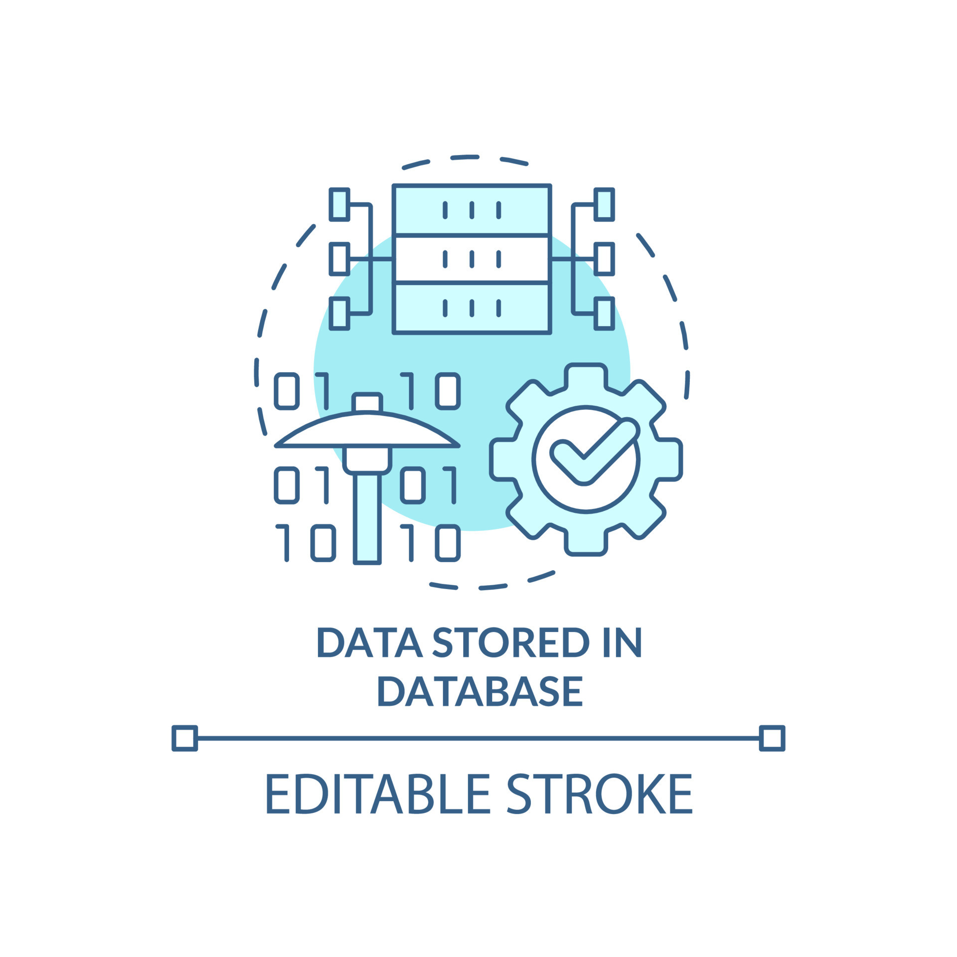 Data stored in database turquoise concept icon. Database management system abstract idea thin ...