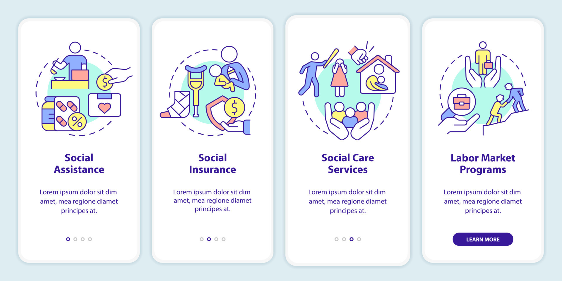 Social Protection Onboarding Mobile App Screen Programs And Services Walkthrough 4 Steps