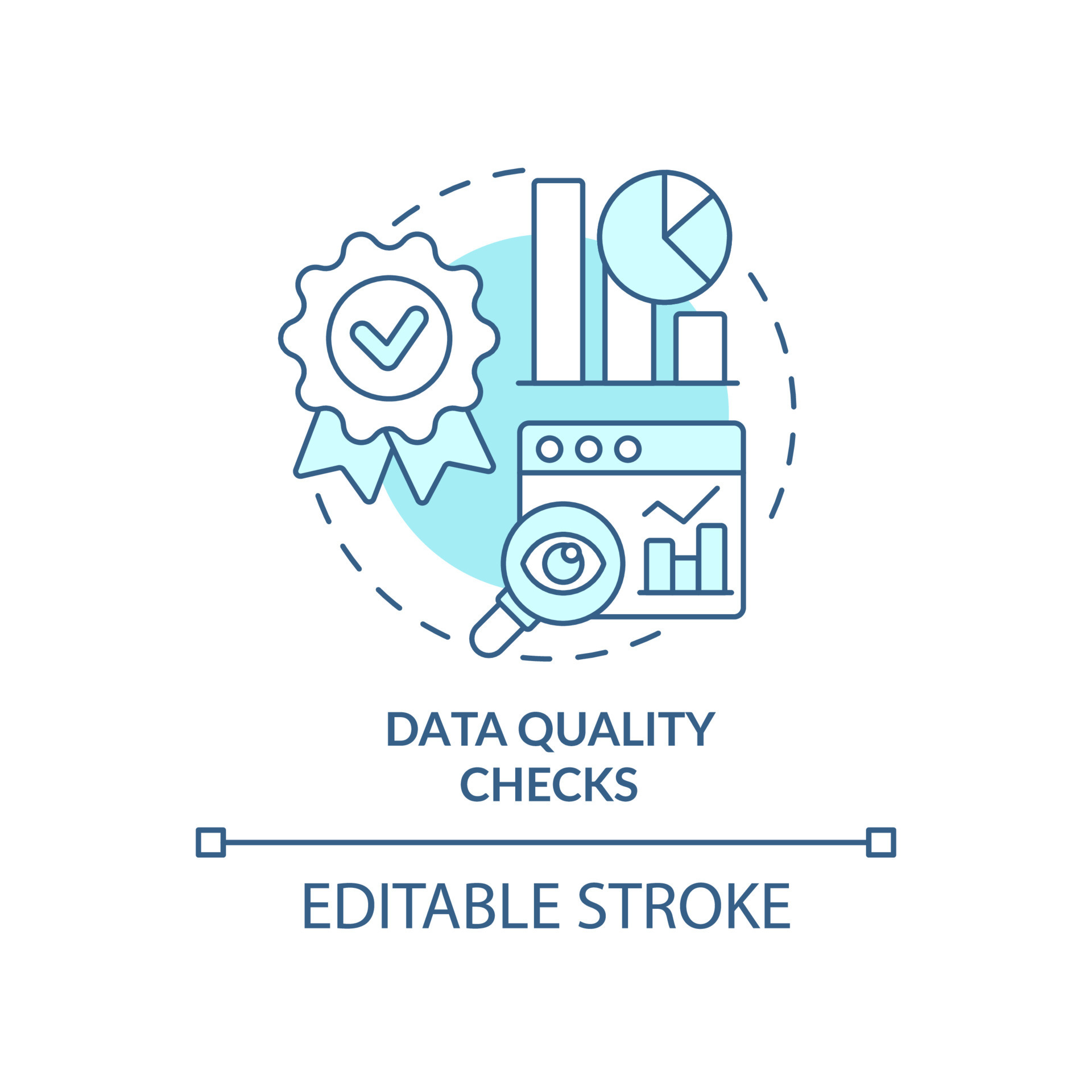 Data quality checks turquoise concept icon. Data mining process abstract idea thin line ...