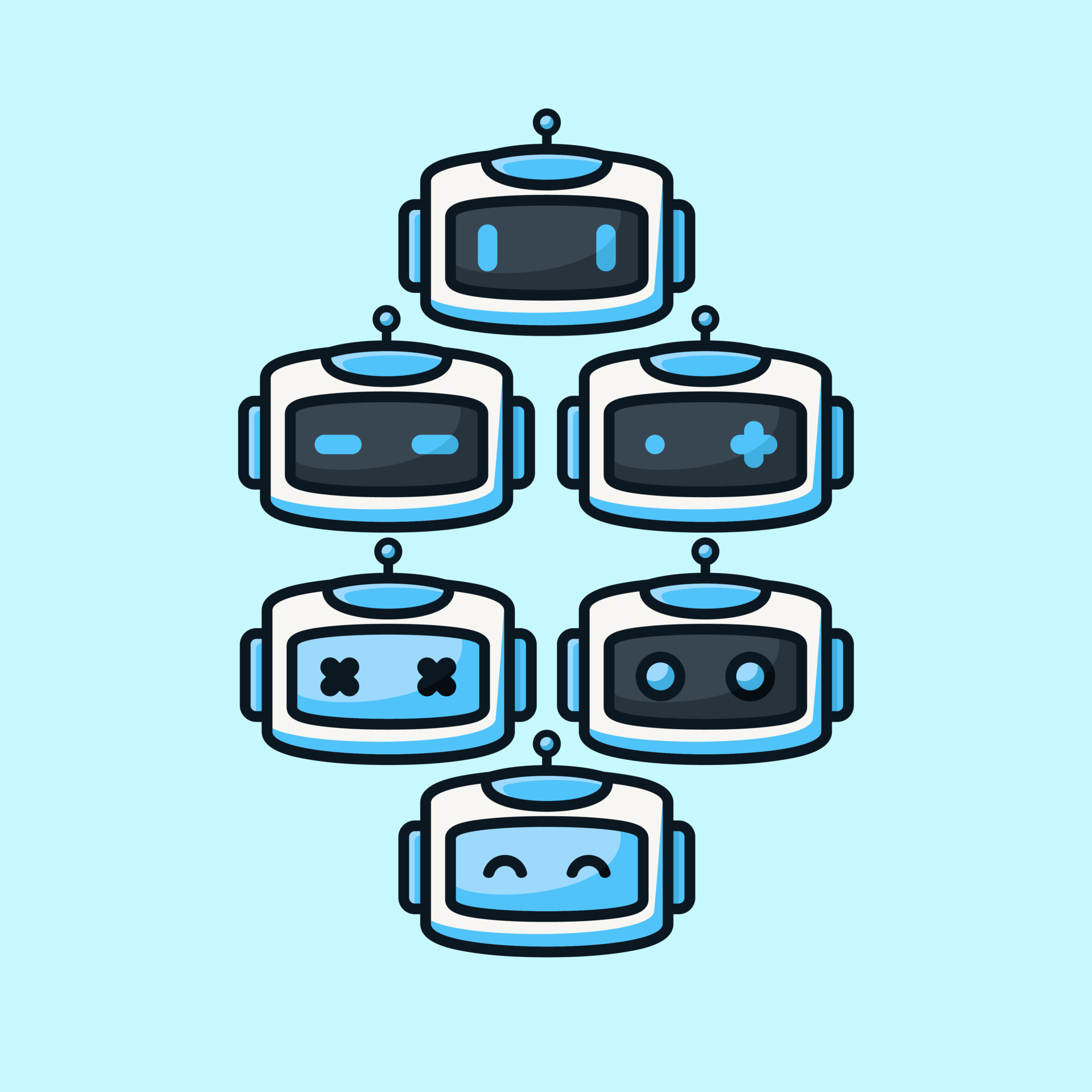 Robot icon set. Chat Bot sign for support service concept. flat design ...