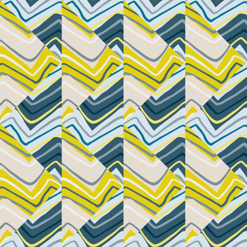 Abstract Zigzag Waves Mosaic Seamless Pattern Hand Drawn Linear Tile Endless Wallpaper Vintage