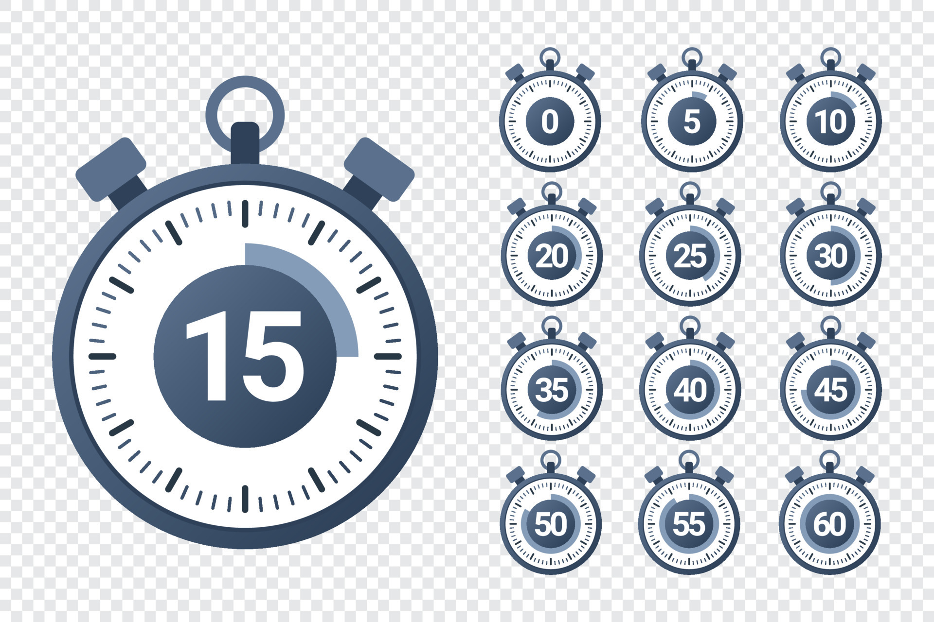 Stopwatch Icons Timer Icons Set Countdown From 0 To 60 Seconds