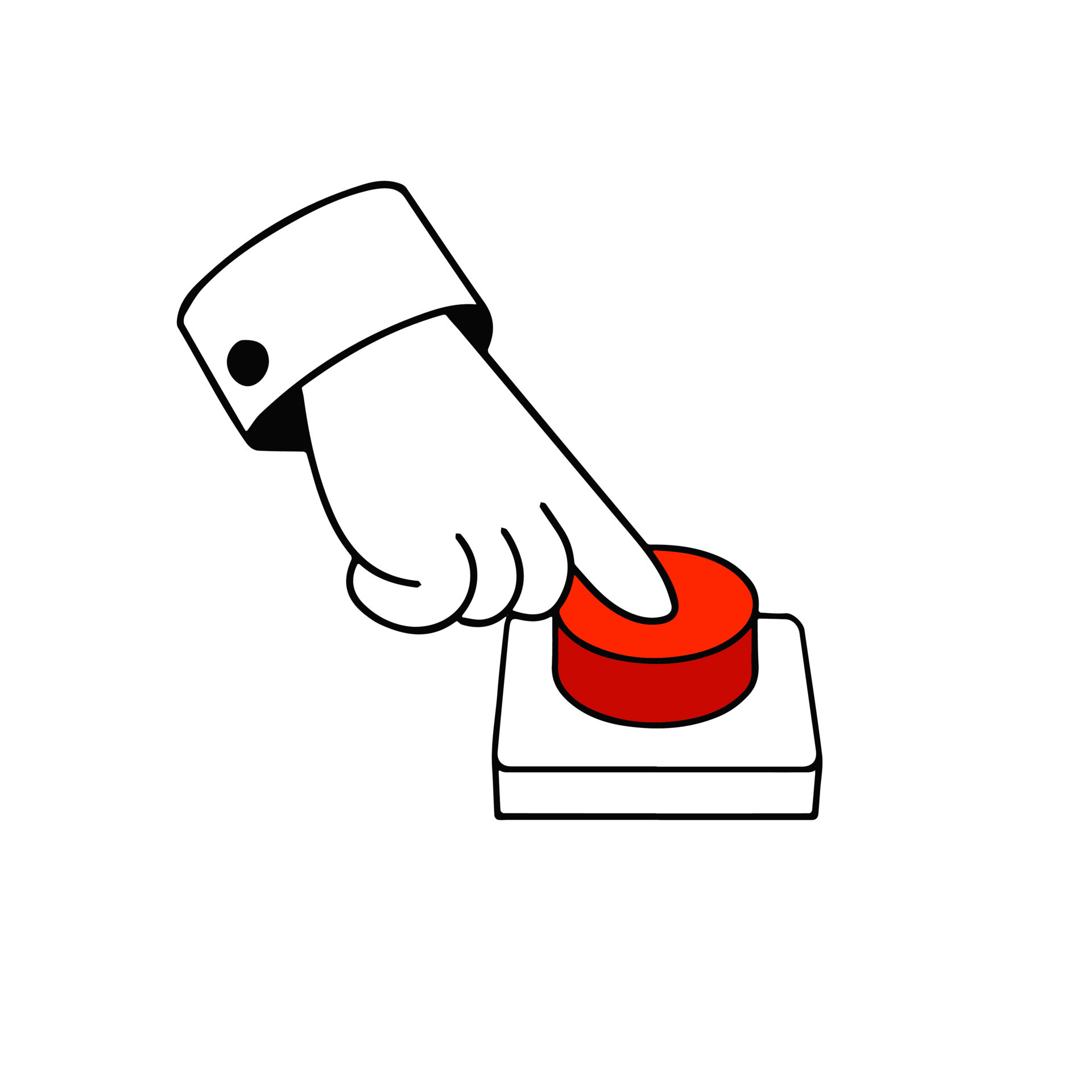 Finger presses the red button. Start and Launching a startup. Outline ...