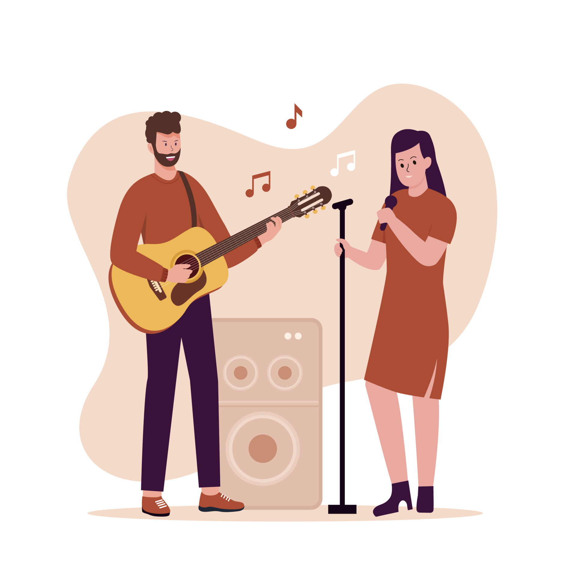 Flat Design Of Man Playing Guitar And Woman Singing With Microphone 12742577 Vector Art At Vecteezy