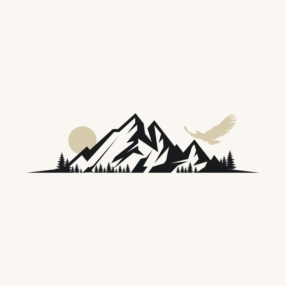 Simple but simple rock mountain with forest and bird image graphic icon logo design abstract ...
