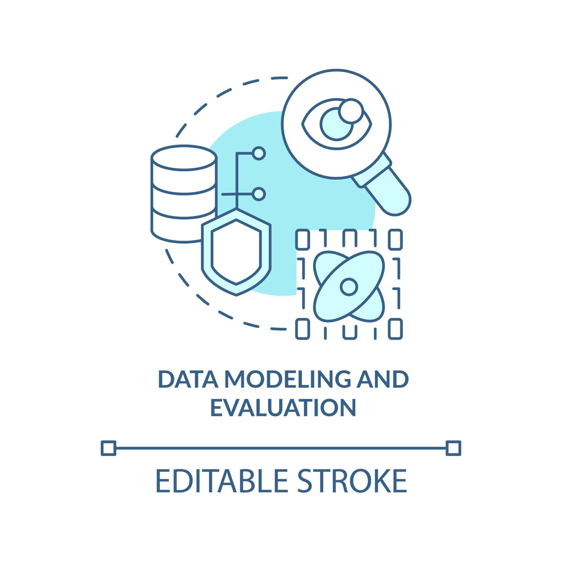 Data modeling and evaluation turquoise concept icon. Machine learning engineer skill abstract ...