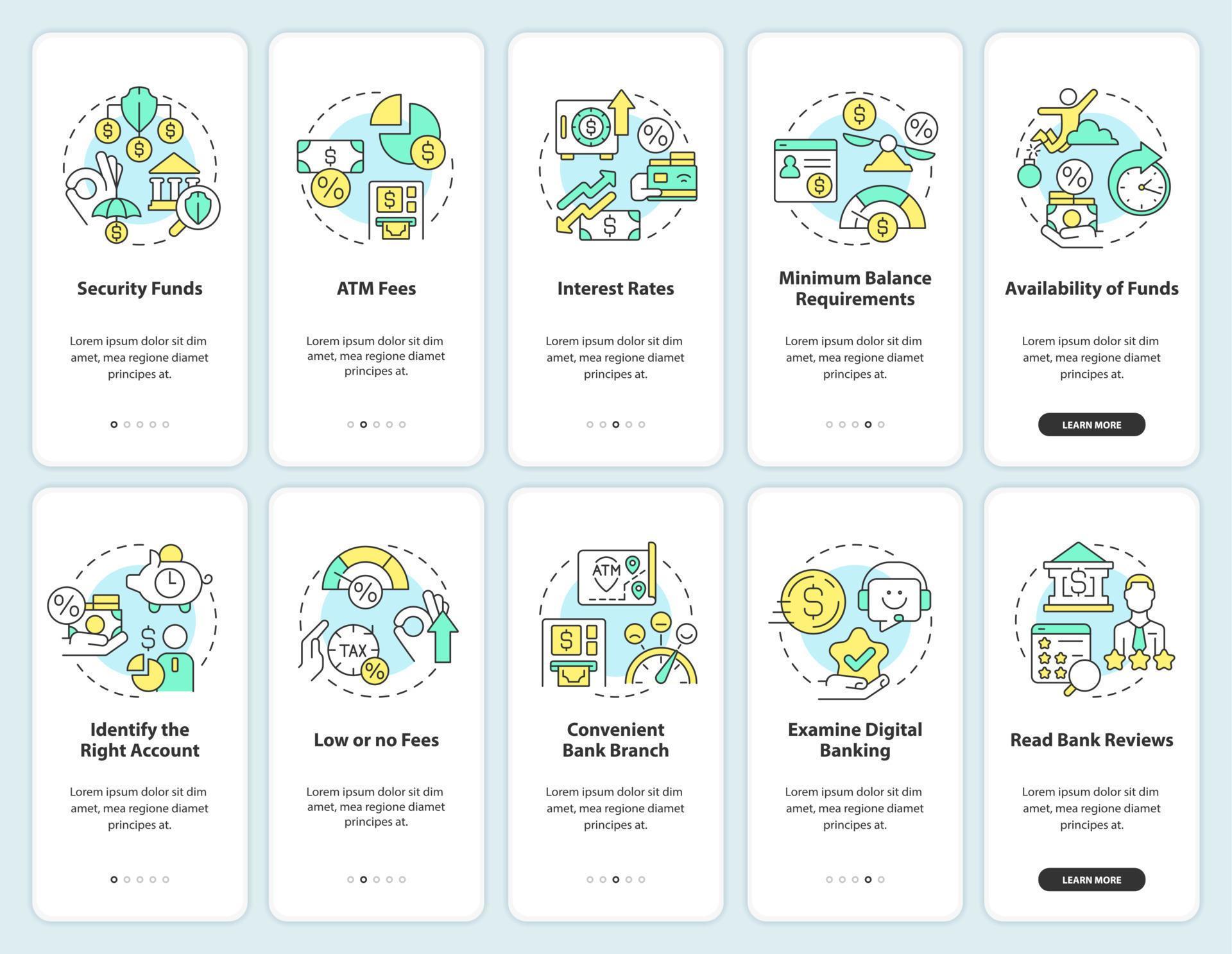 Choosing credit union and bank onboarding mobile app screen set ... Choosing credit union and bank onboarding mobile app screen set ...