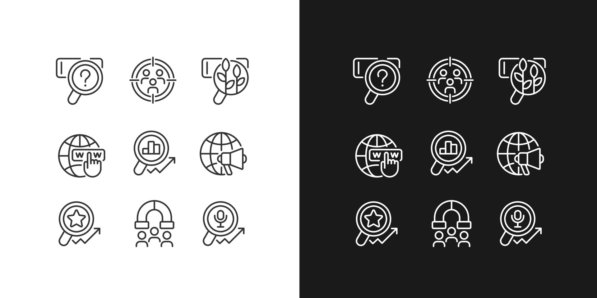 Target Market Analysis Pixel Perfect Linear Icons Set For Dark Light