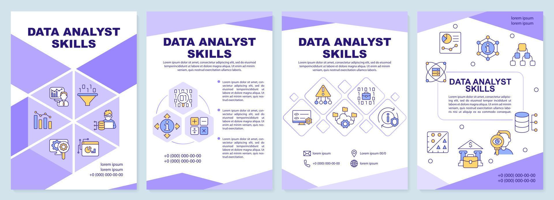 Data analyst skills brochure template. Computer science. Leaflet design with linear icons ...
