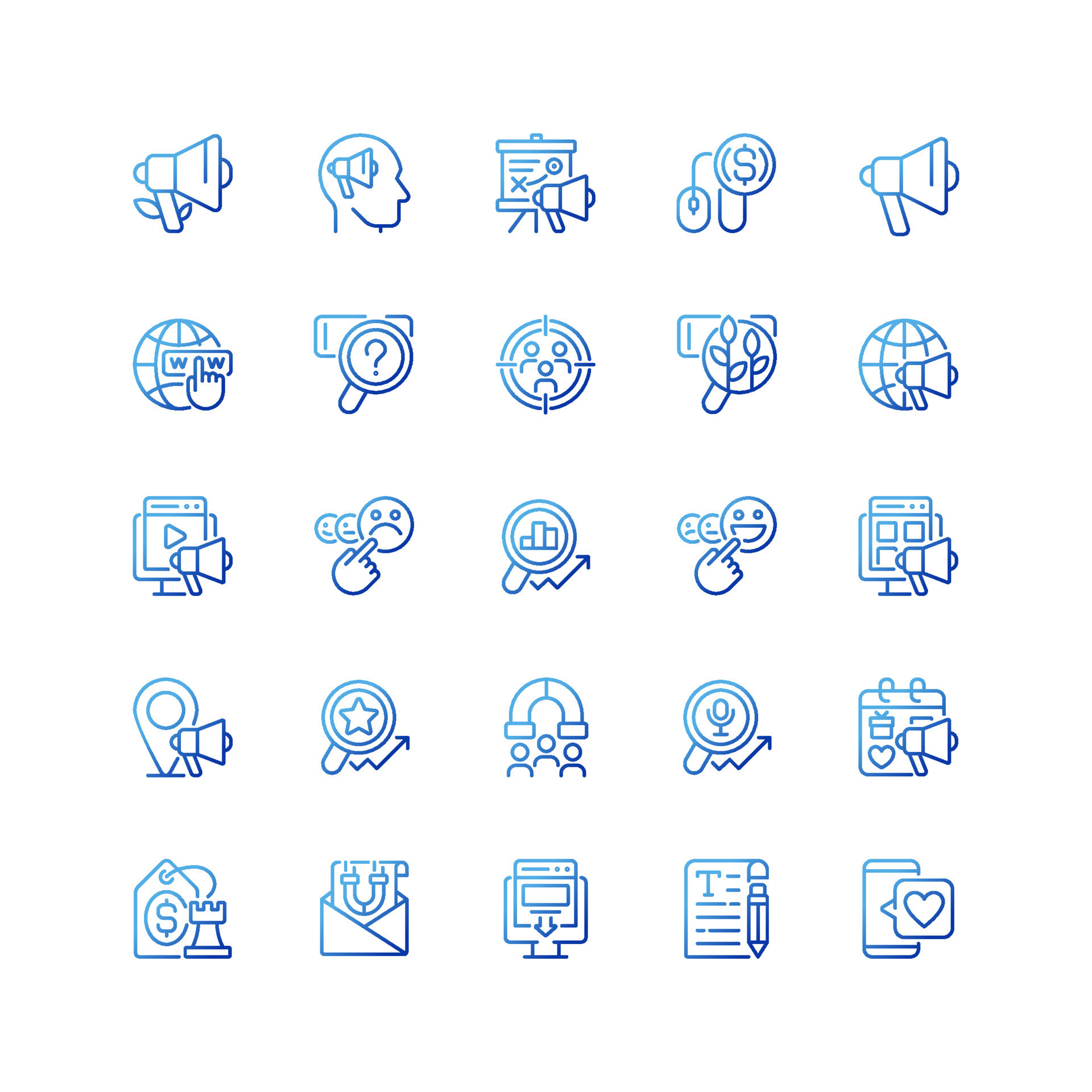 Feedback And Marketing Pixel Perfect Gradient Linear Vector Icons Set