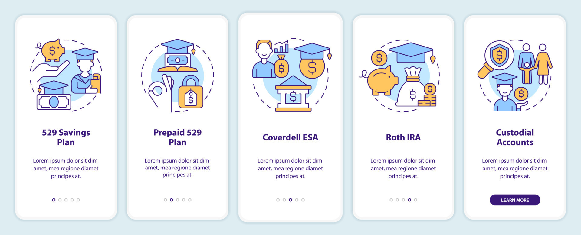 Account Types For College Savings Onboarding Mobile App Screen