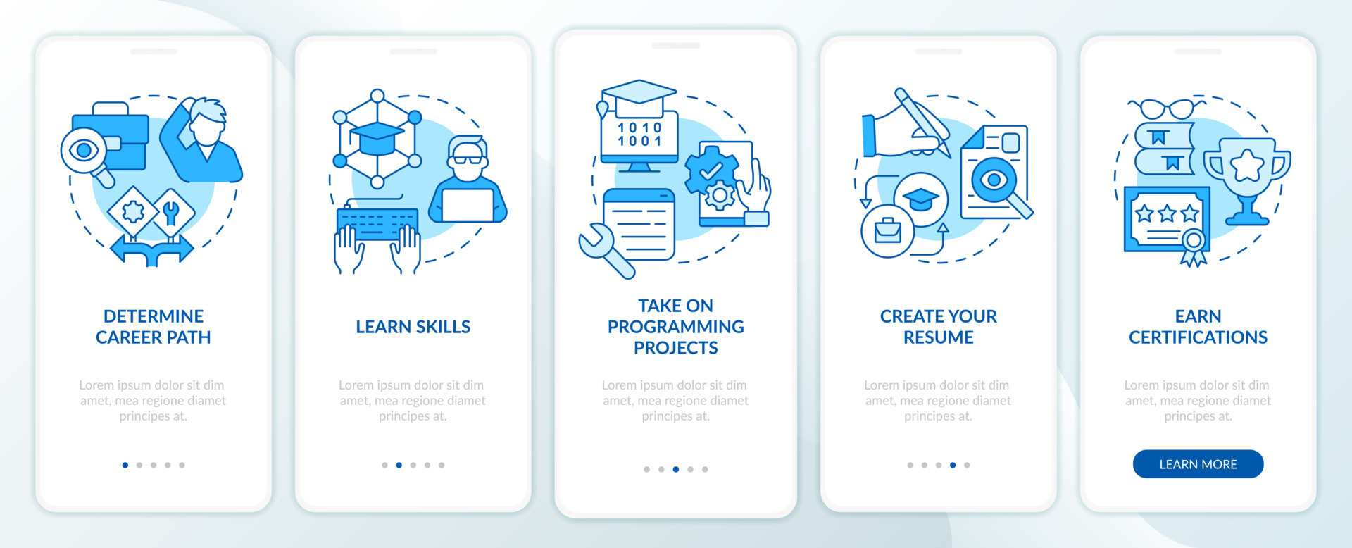 Steps To Become Software Engineer Blue Onboarding Mobile App Screen
