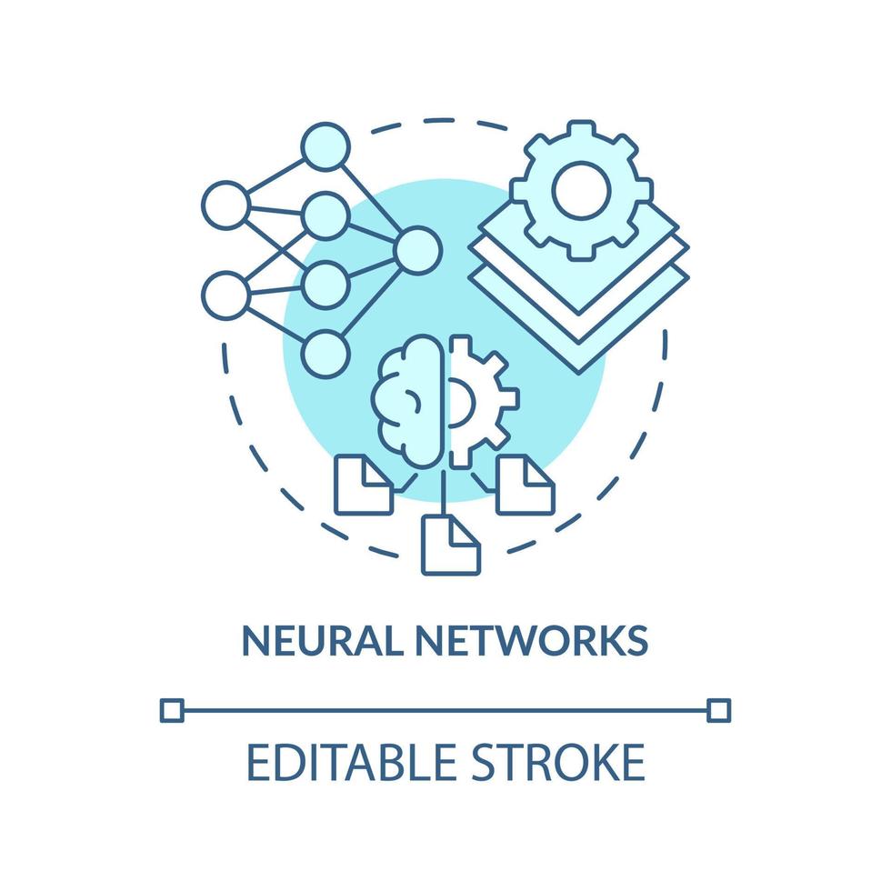 Neural networks turquoise concept icon. Machine learning engineer skill abstract idea thin line ...
