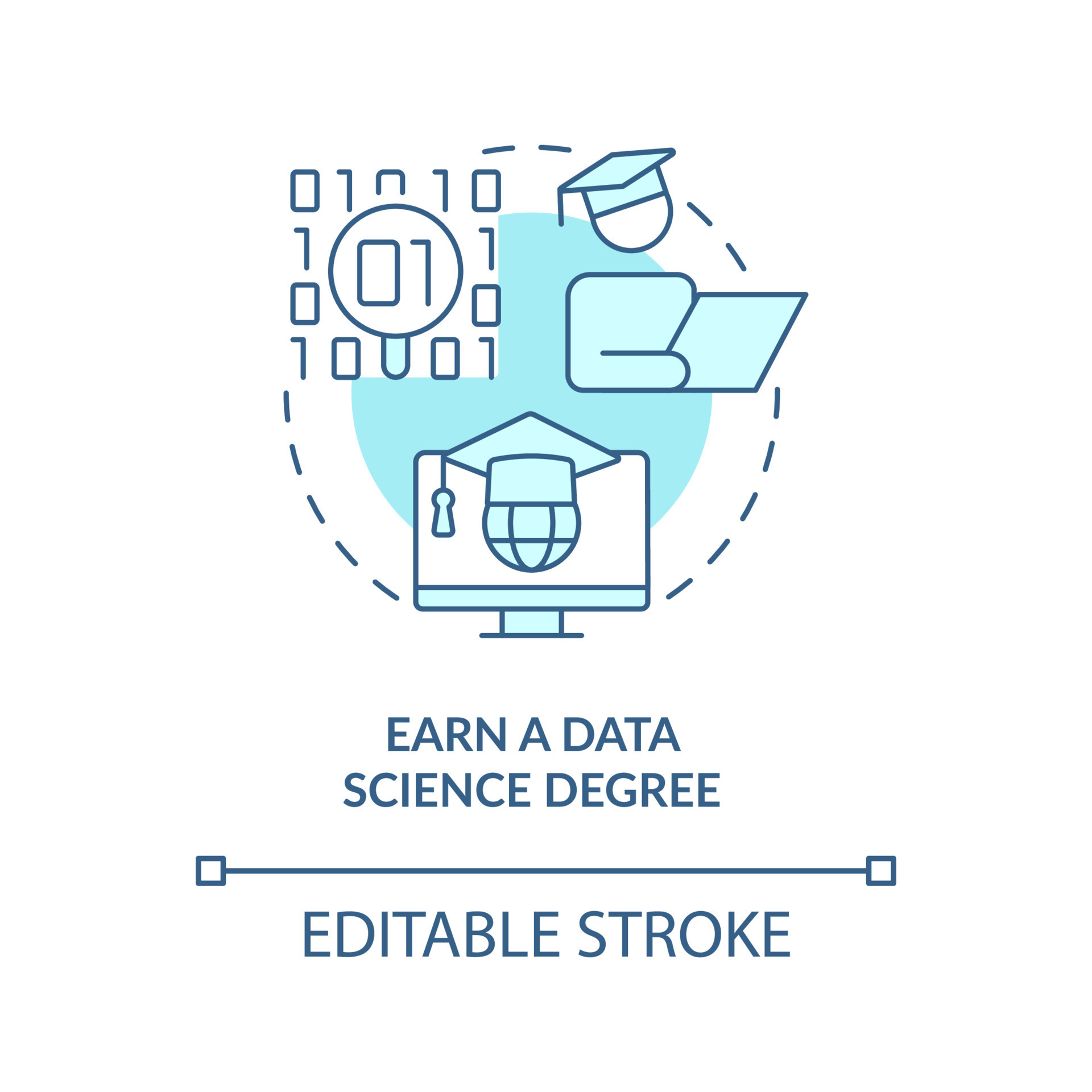 Earn data science degree turquoise concept icon. Graduate program. Data ...