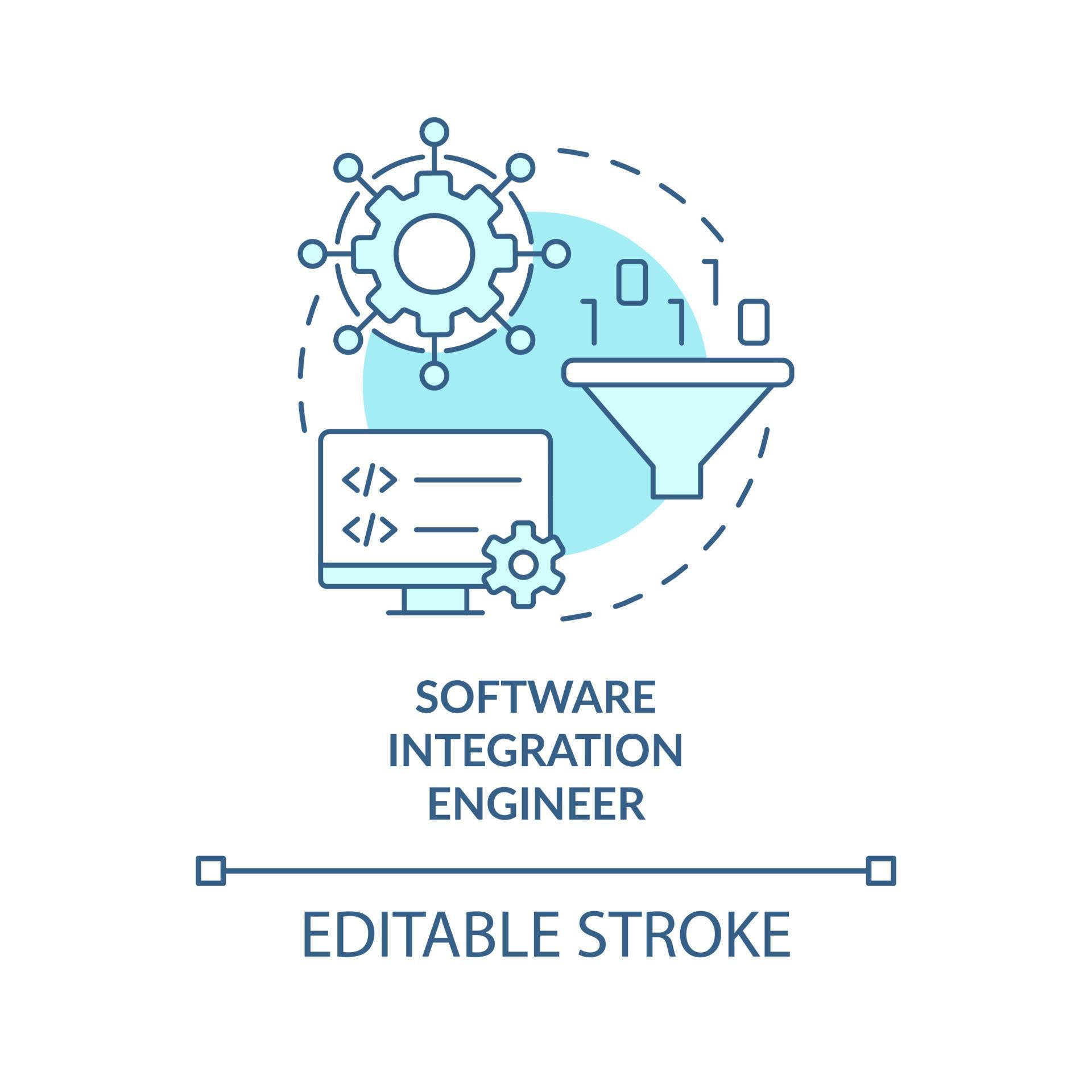 Software integration engineer turquoise concept icon. Software engineer path abstract idea thin ...