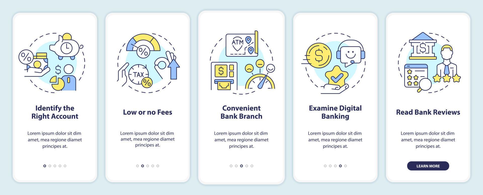 Choose Bank Onboarding Mobile App Screen Customer Benefits Walkthrough 5 Steps Editable Graphic