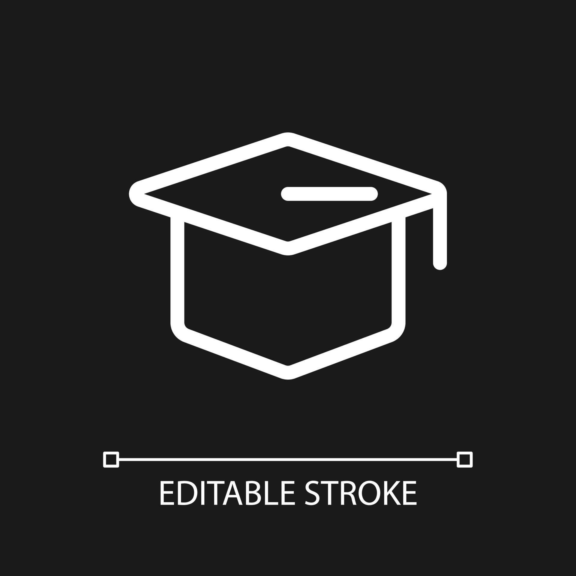 Mortarboard hat pixel perfect white linear ui icon for dark theme. Square graduation cap. Vector ...