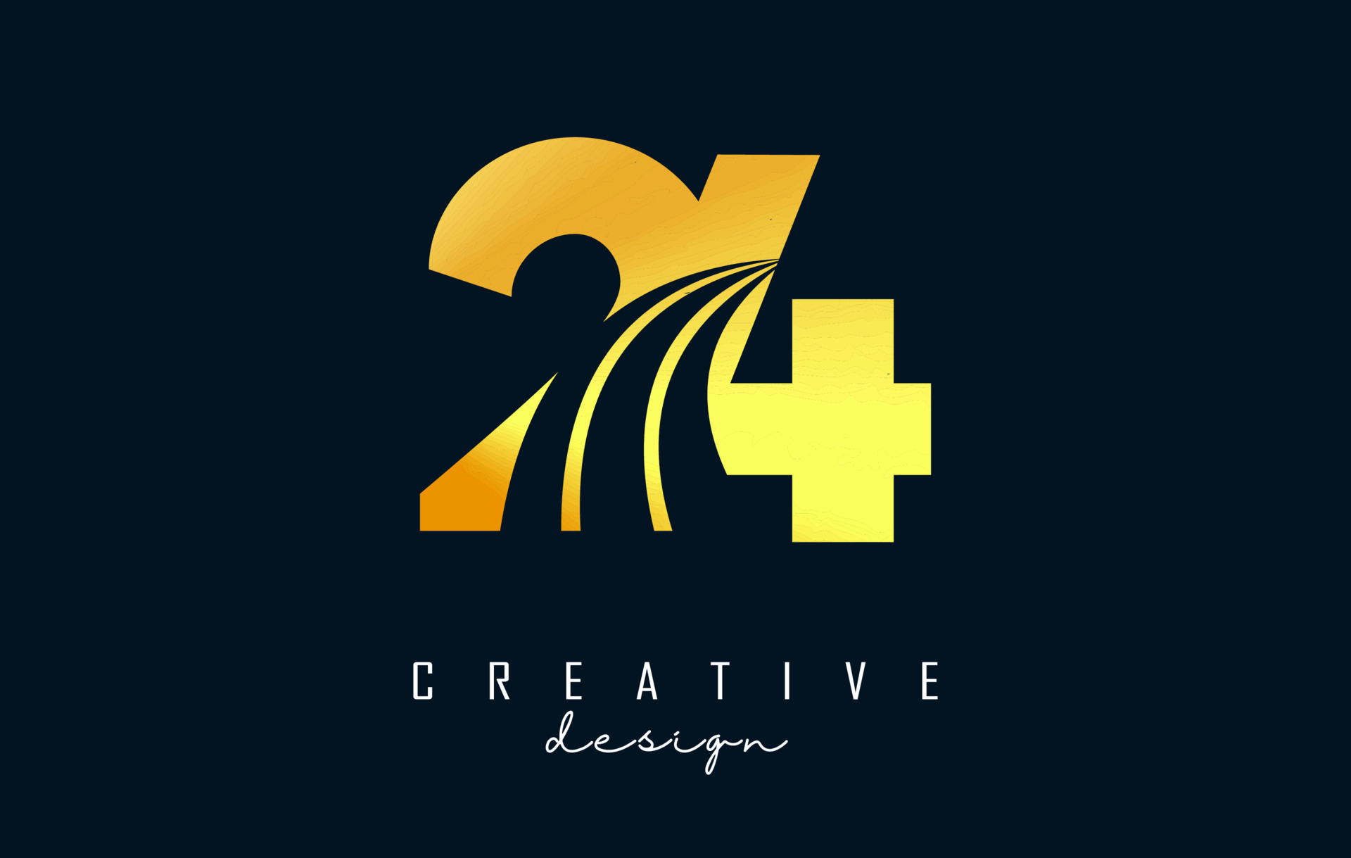 Golden Creative number 24 2 4 logo with leading lines and road concept design. Number with ...