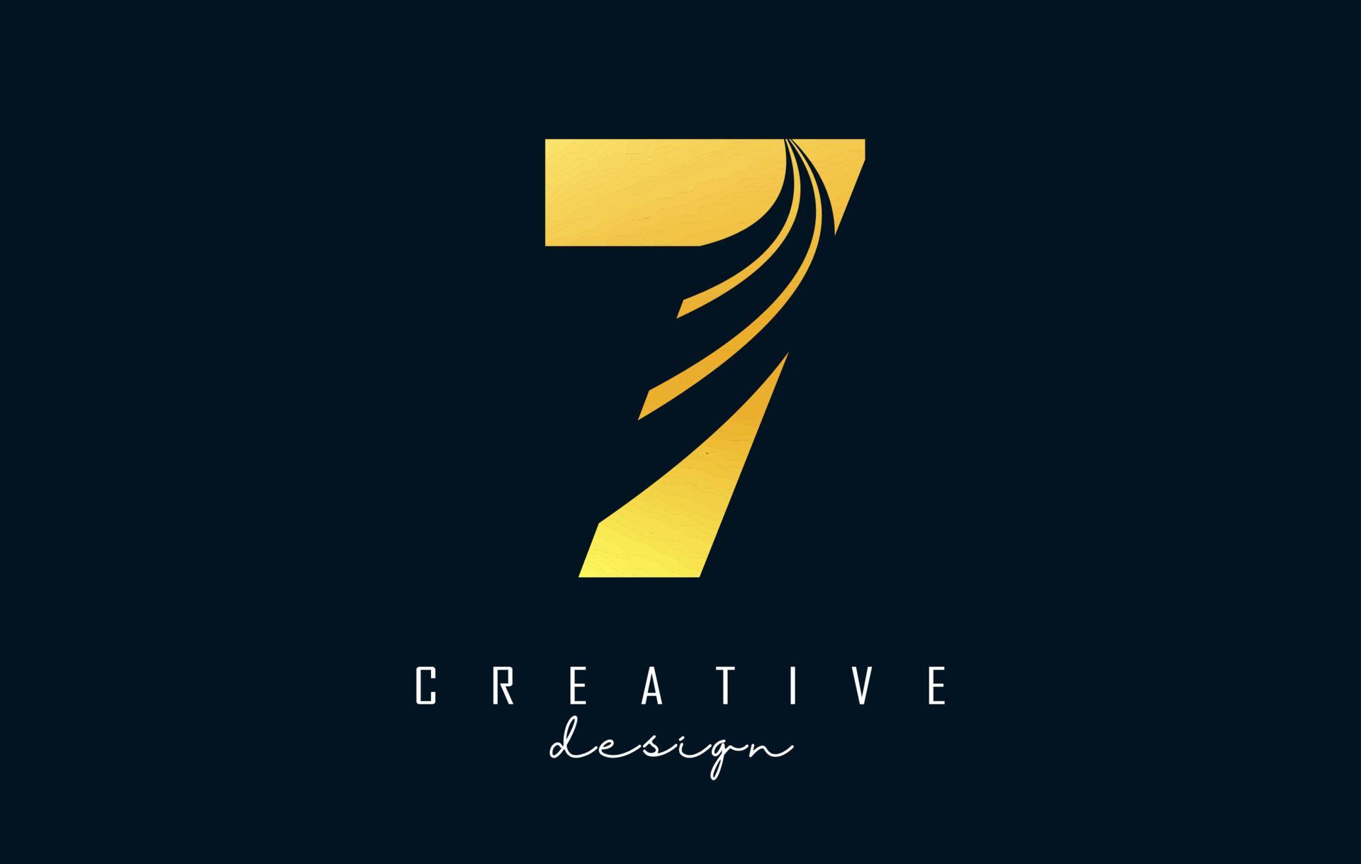 Golden Creative number 7 logo with leading lines and road concept design. Number with geometric ...