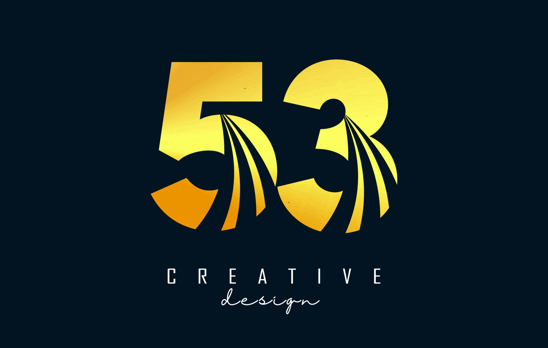 Golden Creative number 53 5 3 logo with leading lines and road concept design. Number with ...