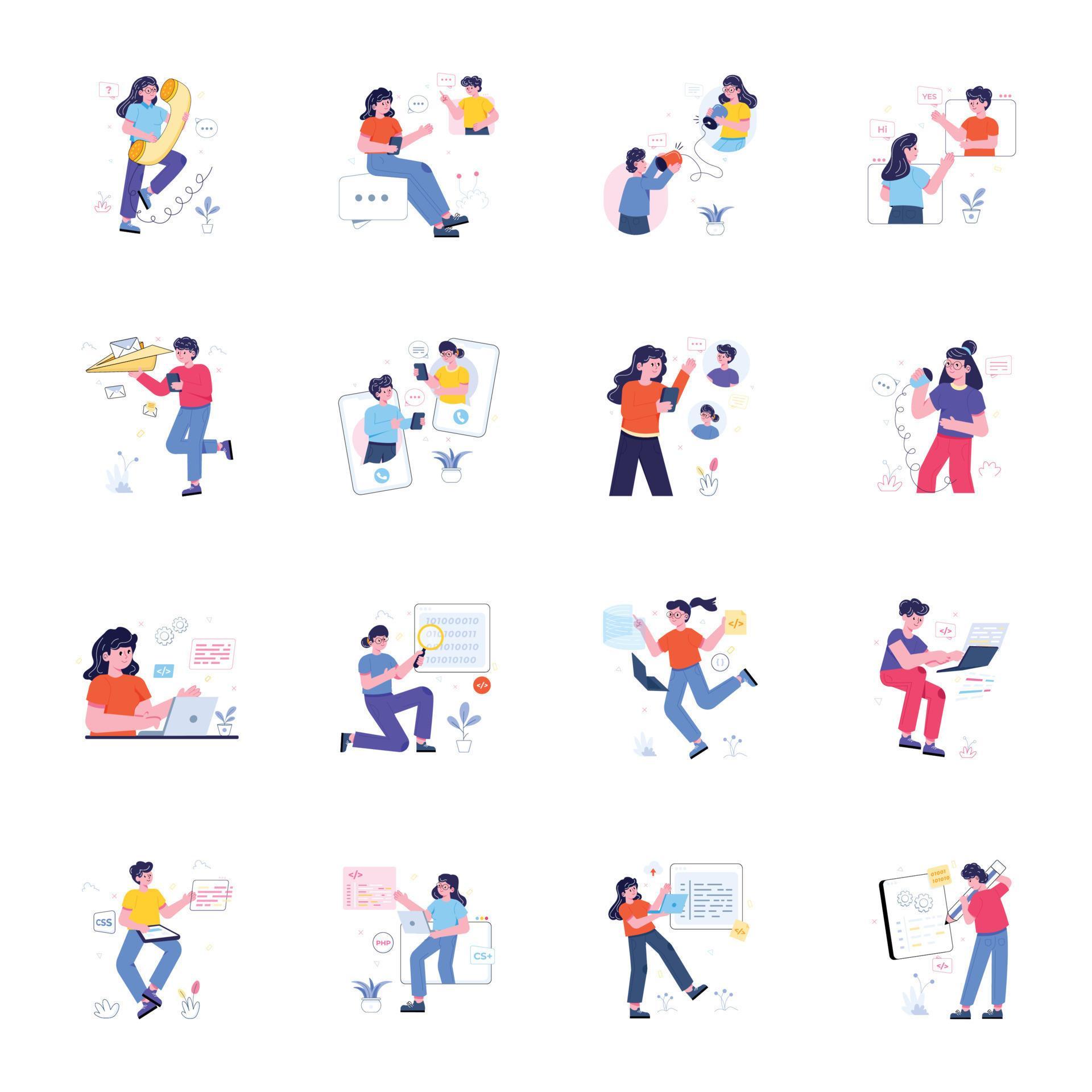 Set of Communication and Coding Flat Illustrations 12761146 Vector Art ...