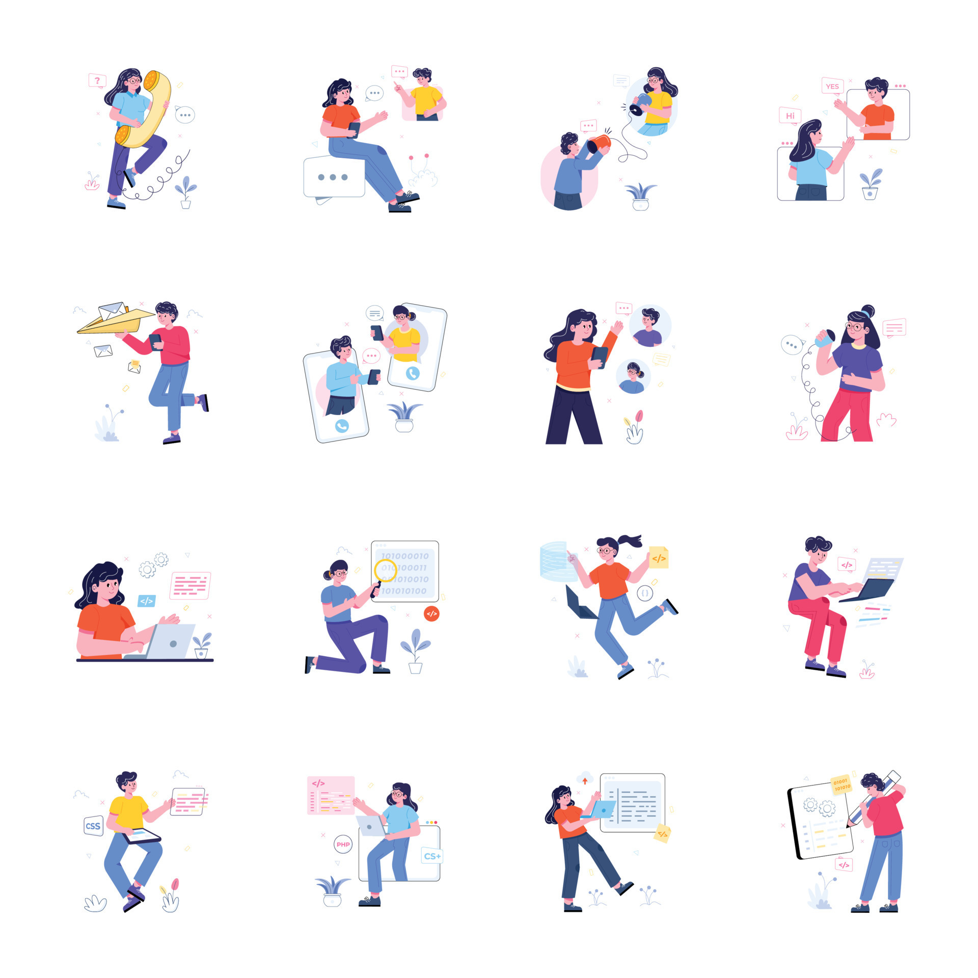 Set of Communication and Coding Flat Illustrations 12761146 Vector Art ...