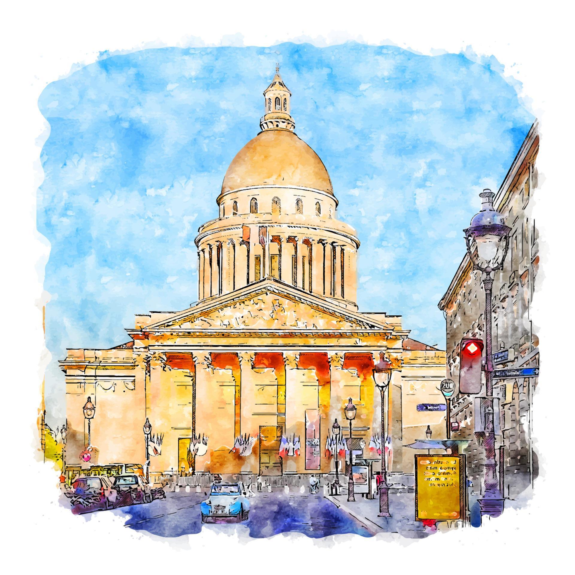 Architecture Paris France Watercolor sketch hand drawn illustration 12763117 Vector Art at Vecteezy