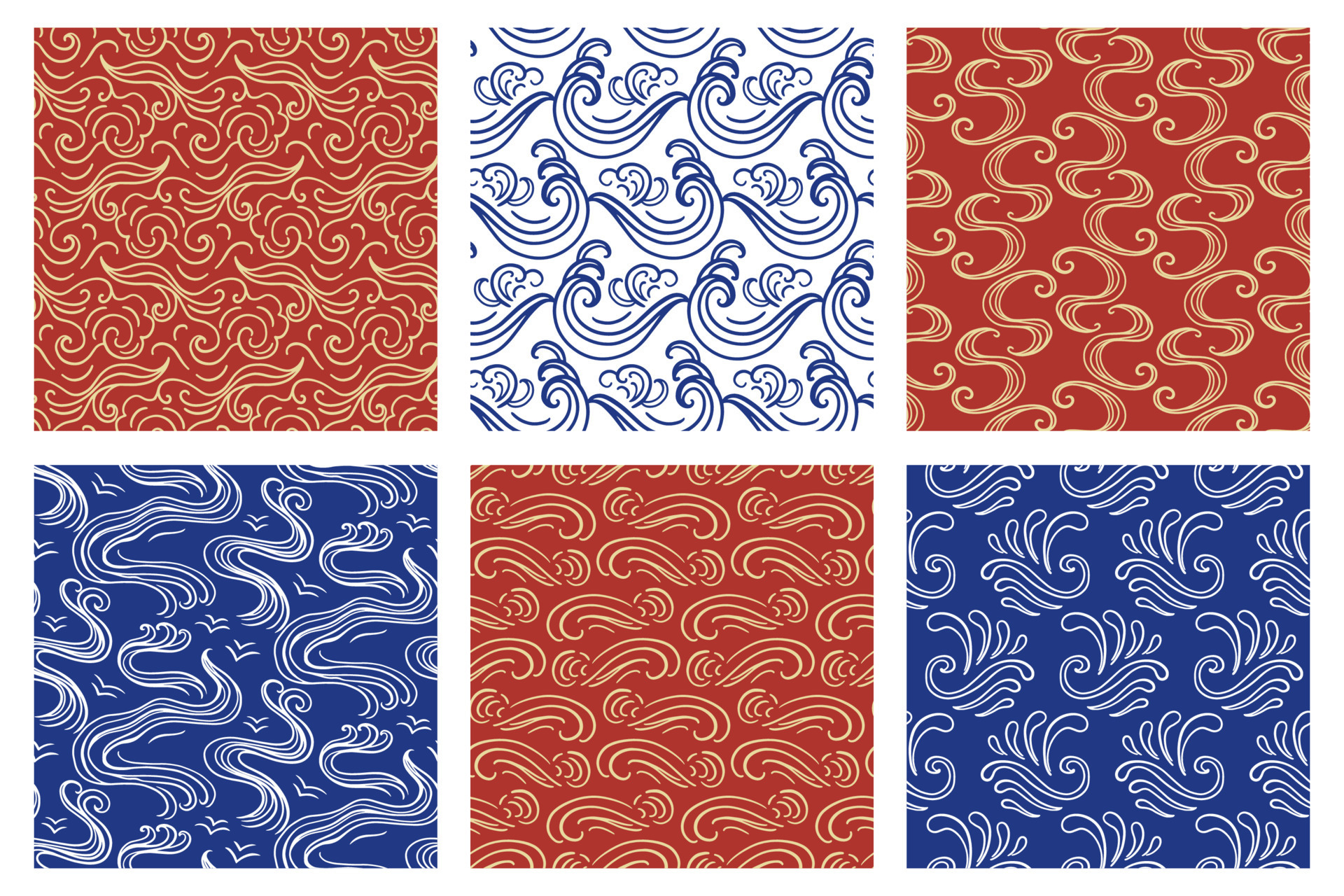 Japanese Chinese Seamless Patterns Set Traditional Ornament
