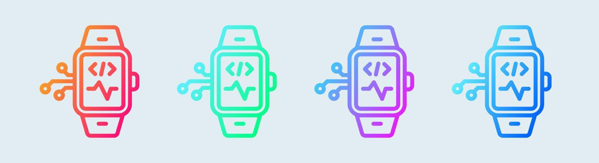 Smartwatch Line Icon In Gradient Colors Smart Watch Signs Vector