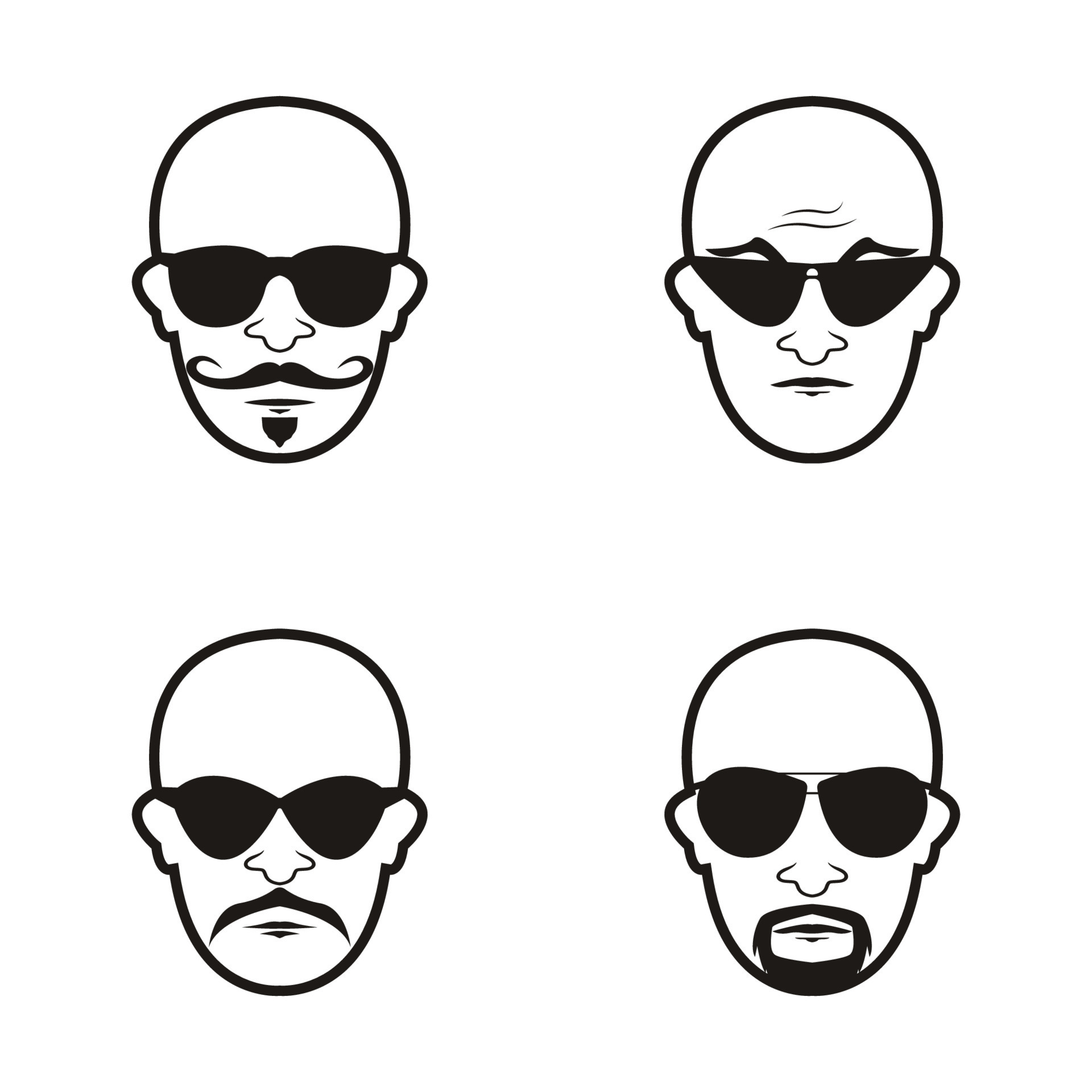 Bald Man Face Beard And Mustache With Black Glasses Face Icon Vector