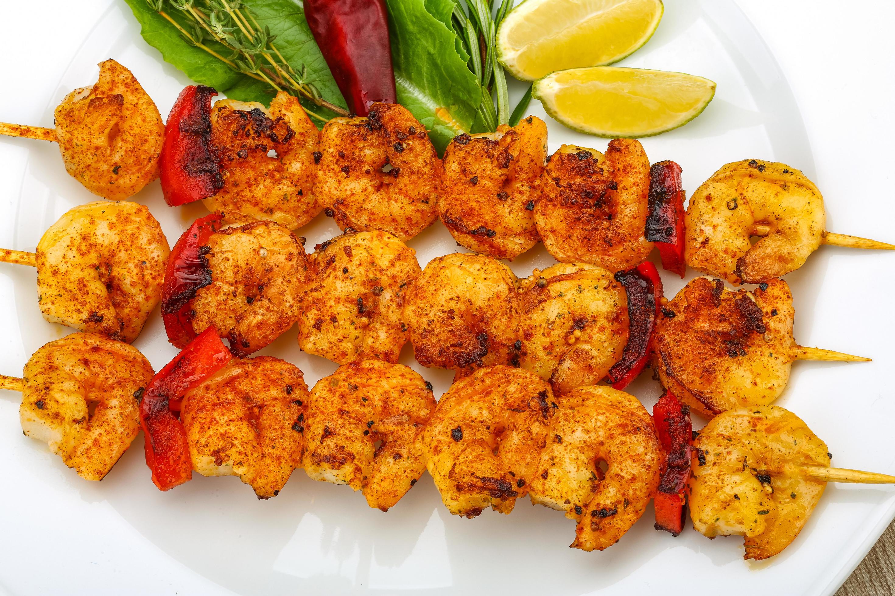 Prawn skewer dish view 12770679 Stock Photo at Vecteezy