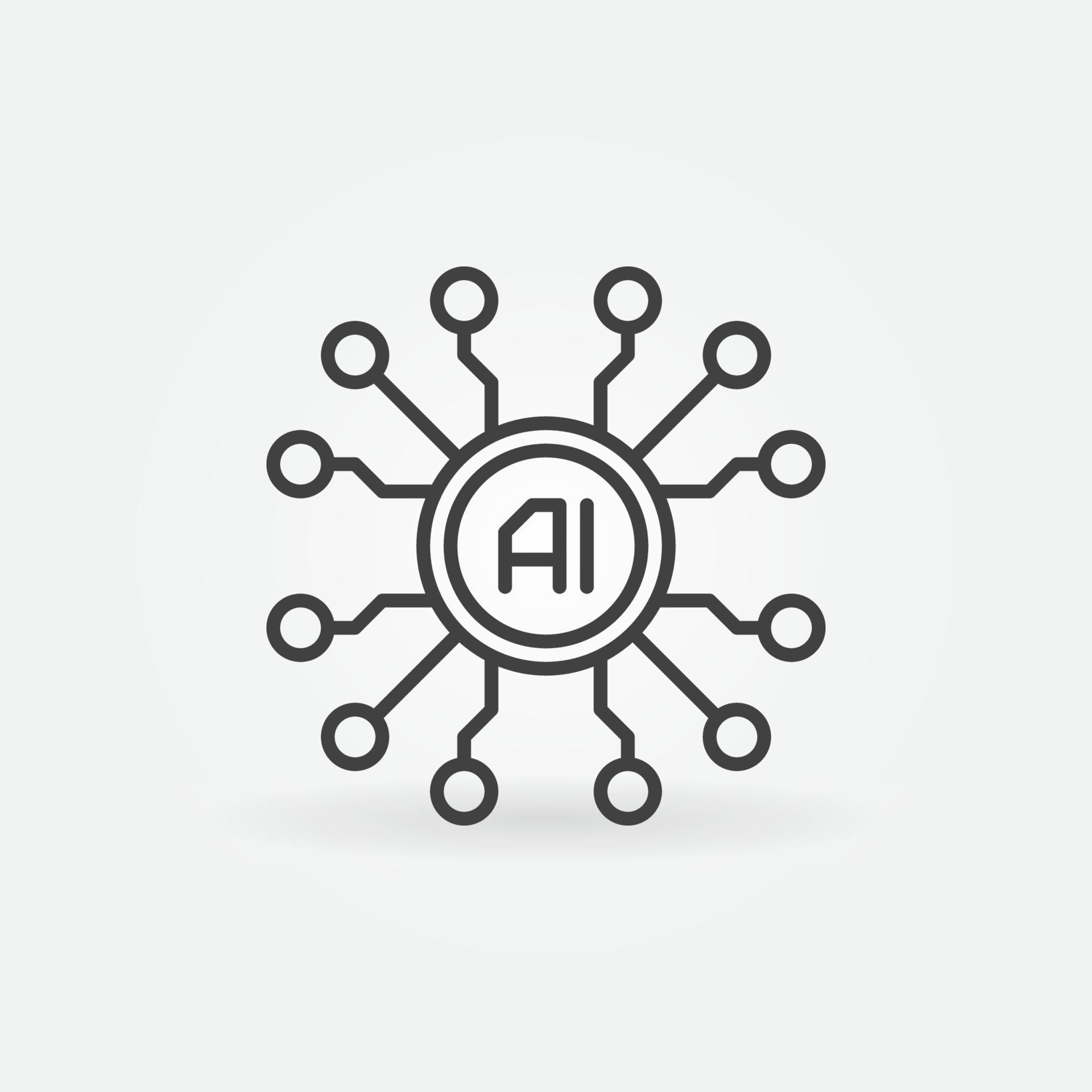 AI Cyberbrain thin line icon - vector Artificial Intelligence symbol ...