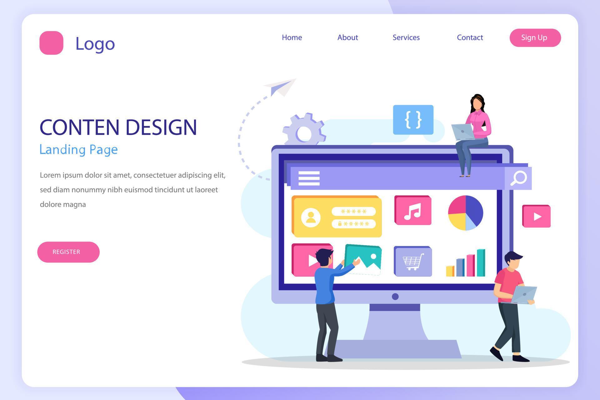 Ideas for designer content. UI design landing page website flat vector template 12779005 Vector ...