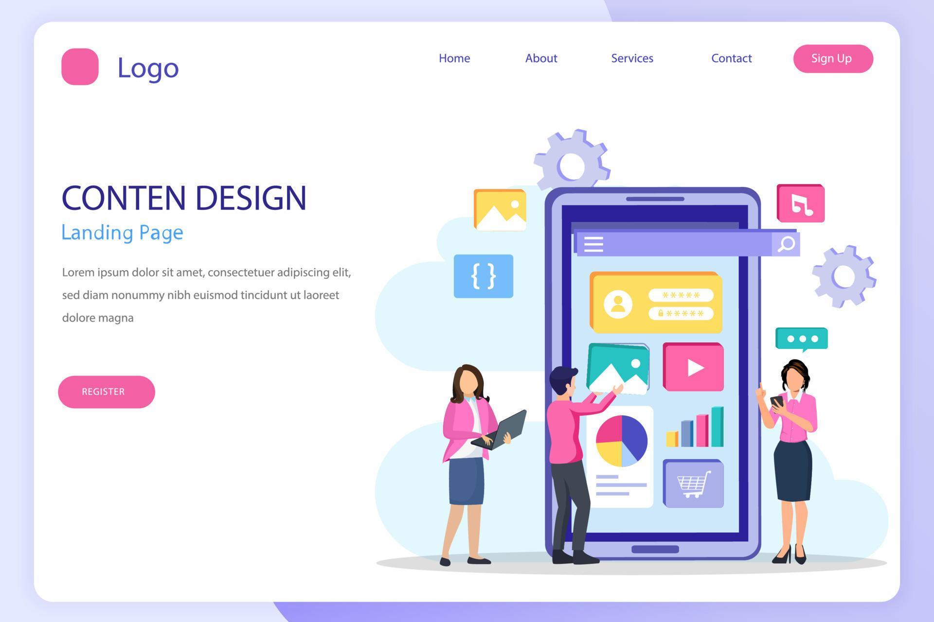 Ideas for designer content. UI design landing page website flat vector template 12779015 Vector ...
