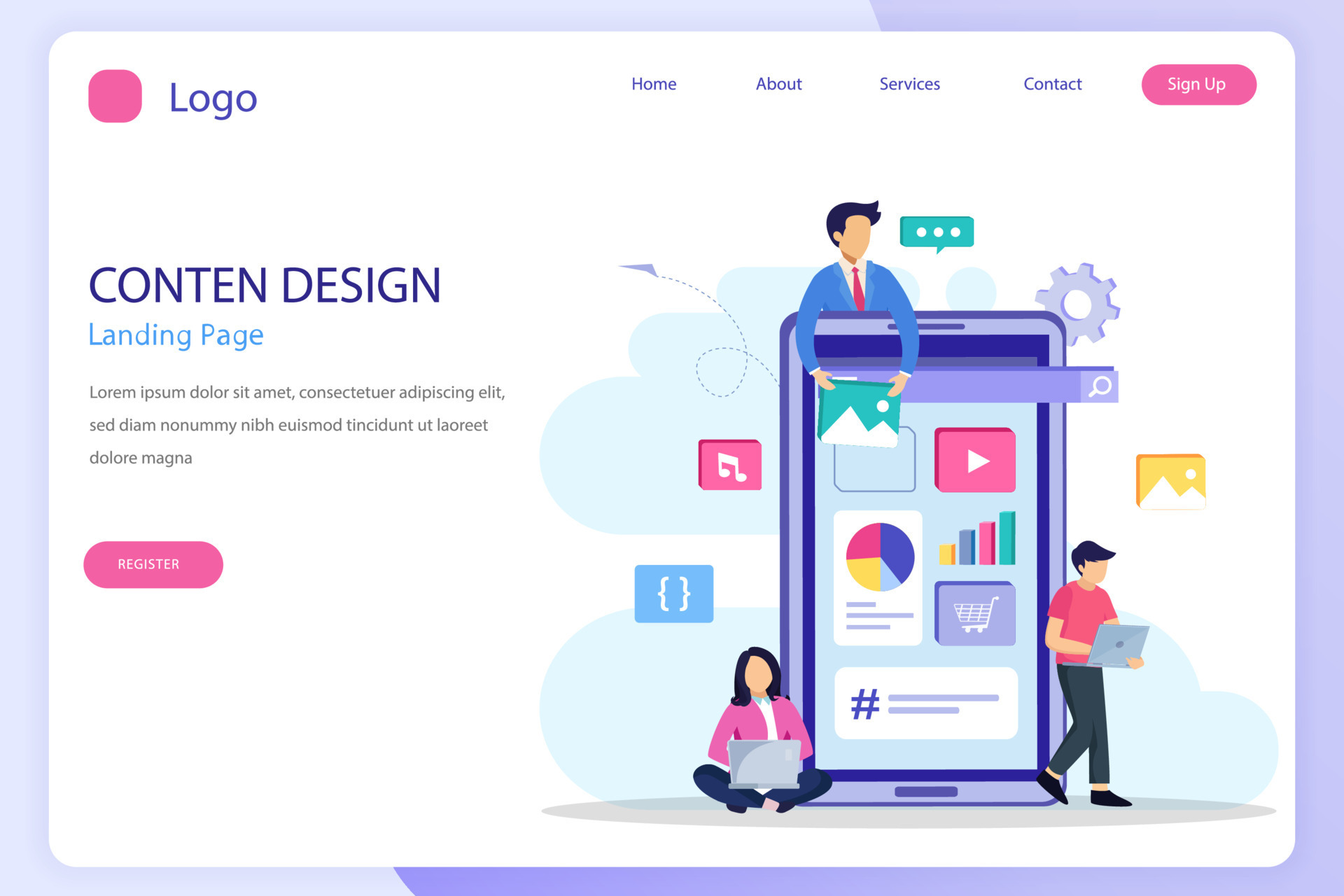Ideas for designer content. UI design landing page website flat vector ... Ideas for designer content. UI design landing page website flat vector ...