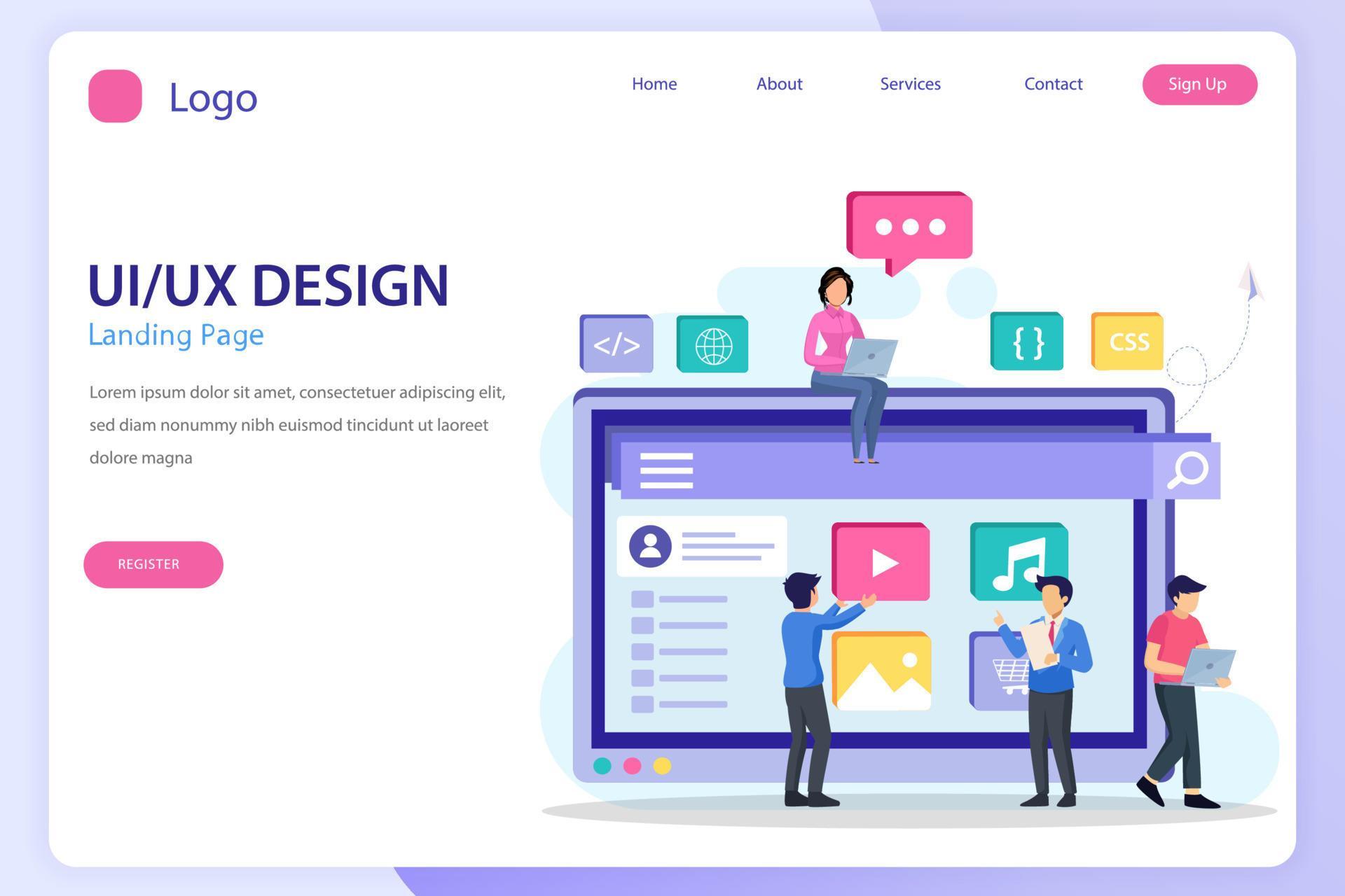 UI UX design concept, UI UX landing page website flat vector template 12779026 Vector Art at ...