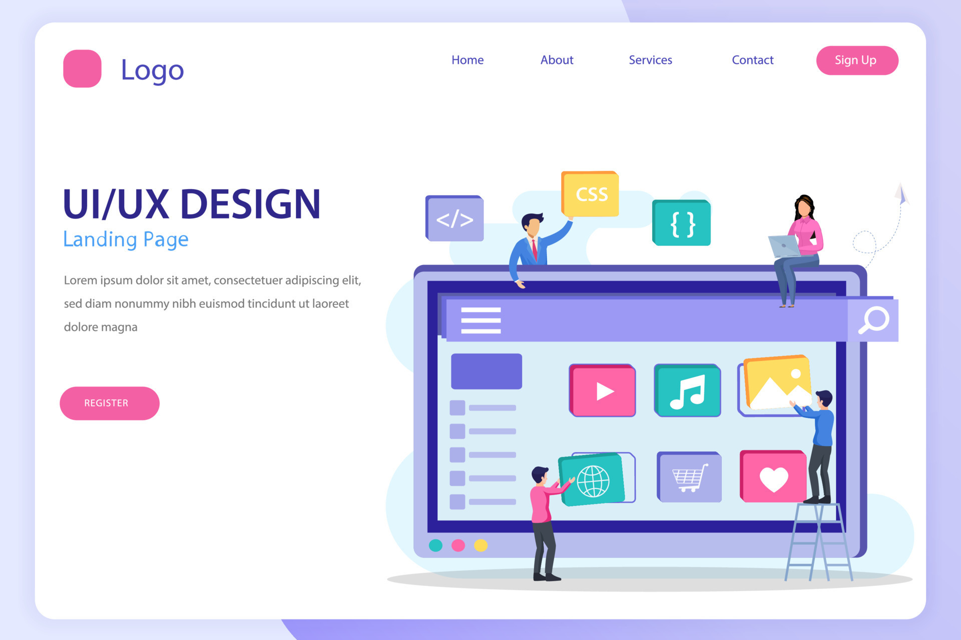 UI UX design concept, UI UX landing page website flat vector template ...