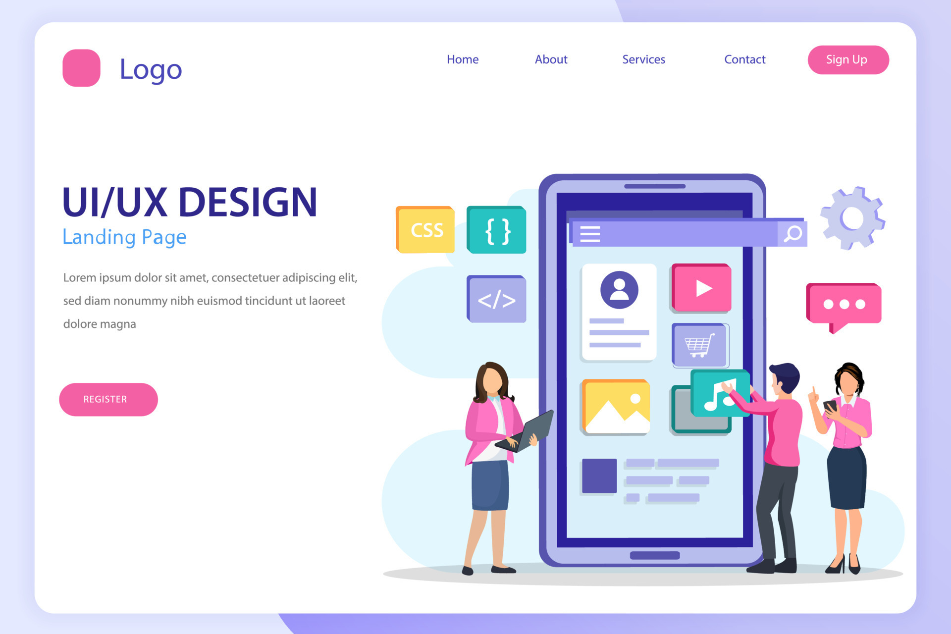 UI UX design concept, UI UX landing page website flat vector template 12779028 Vector Art at ...