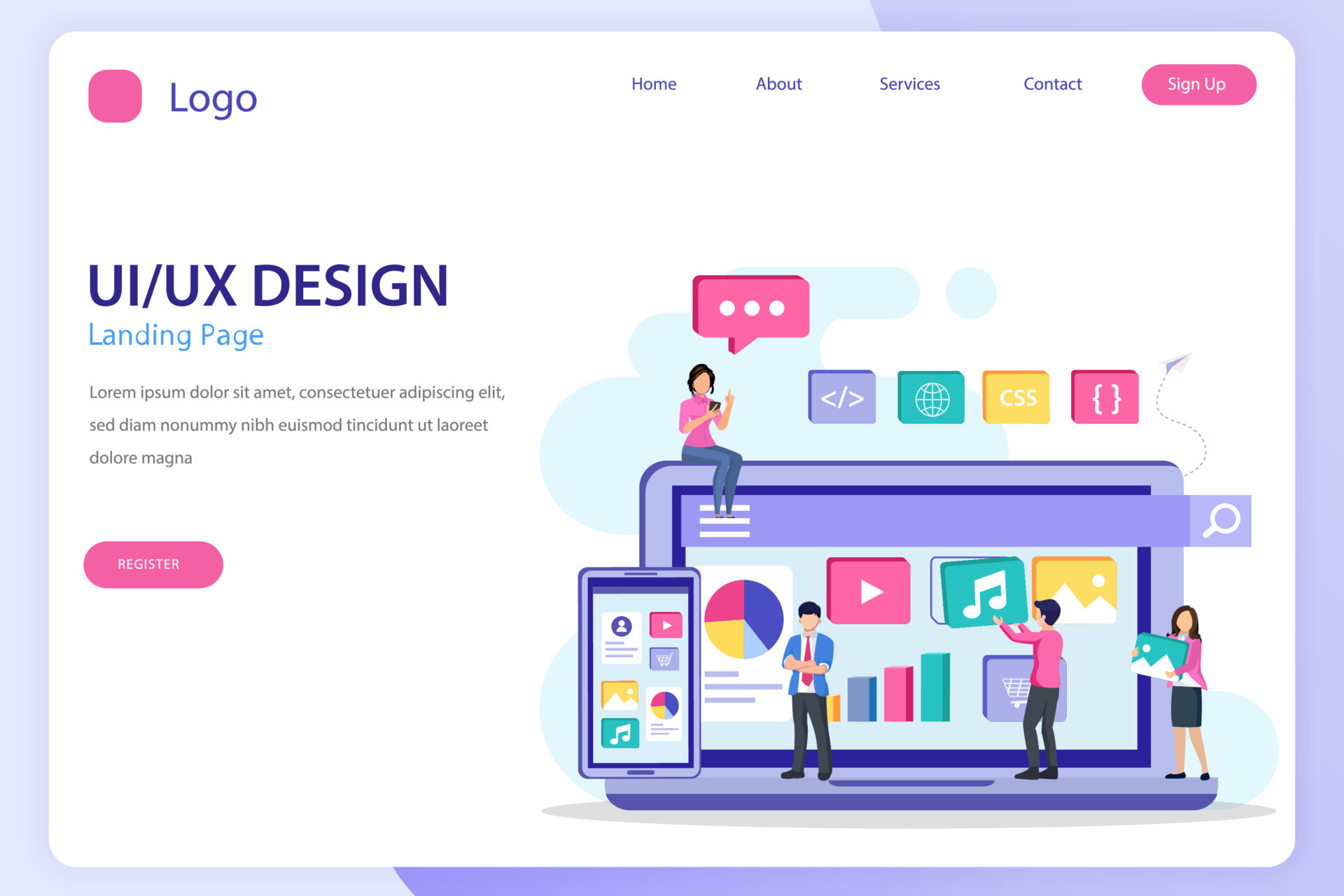 UI UX design concept, UI UX landing page website flat vector template ... UI UX design concept, UI UX landing page website flat vector template ...