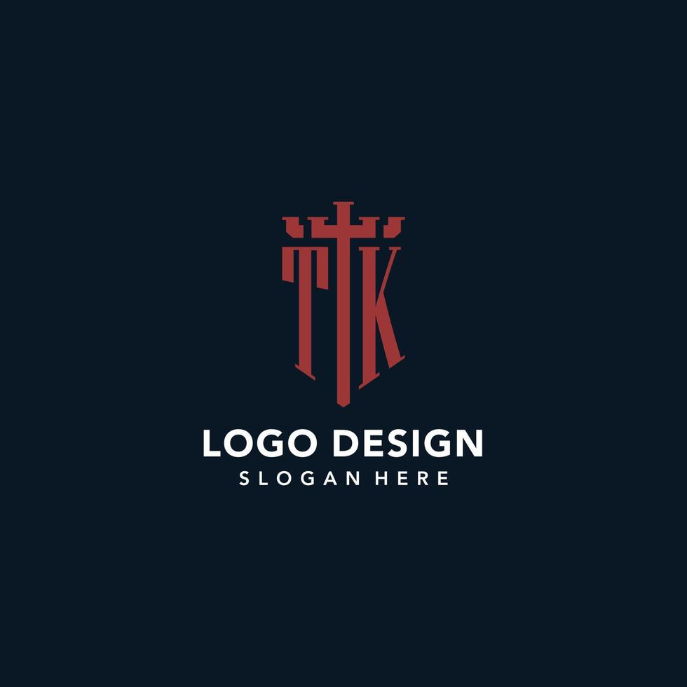 TK initial monogram logos with sword and shield shape design 12779569 ...