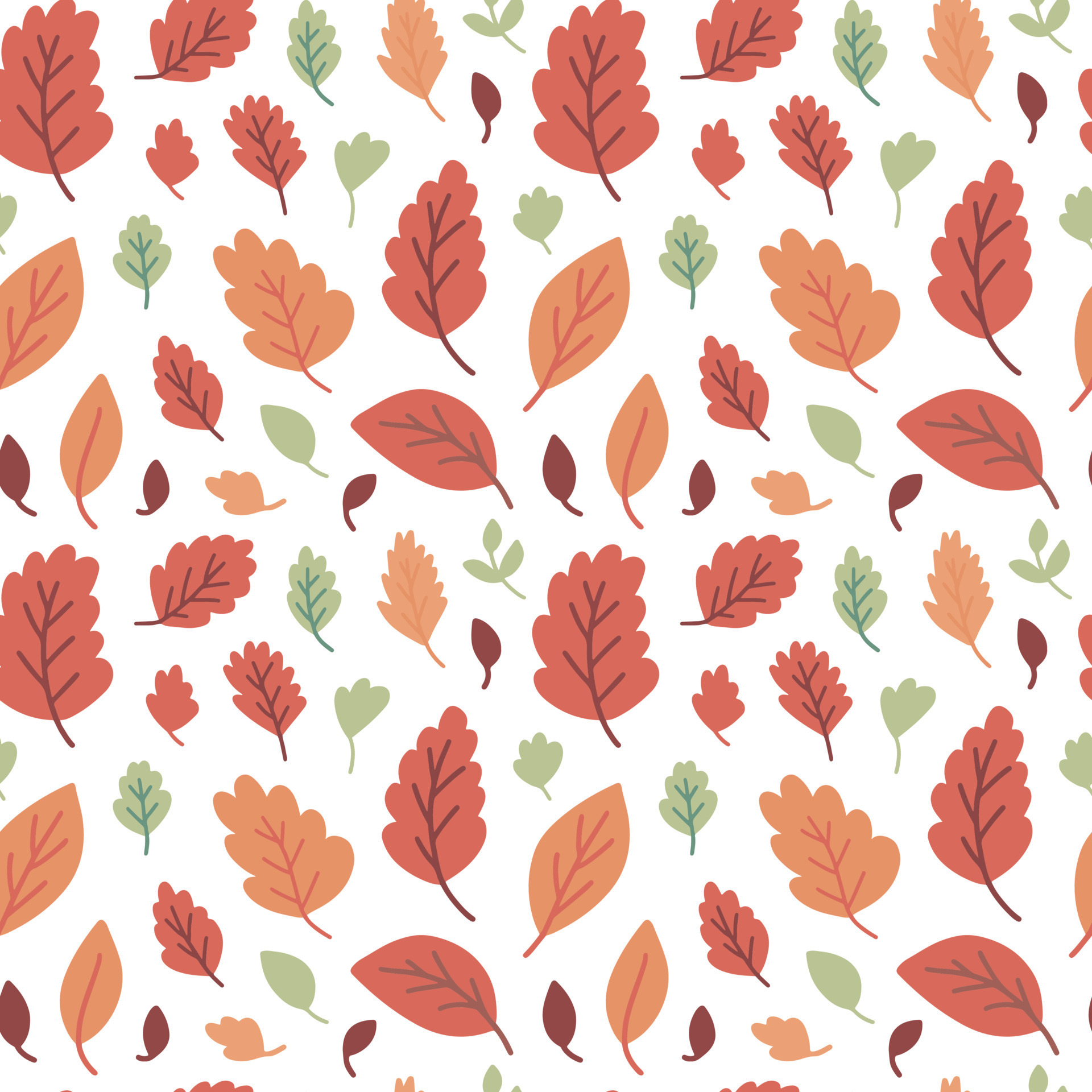 Vector fall leaves seamless pattern. Hand drawn different colors leaves ...
